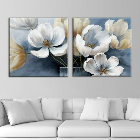 "wall26 Floral Artwork - 2 Panel Canvas Wall Art - Vintage Flower ...