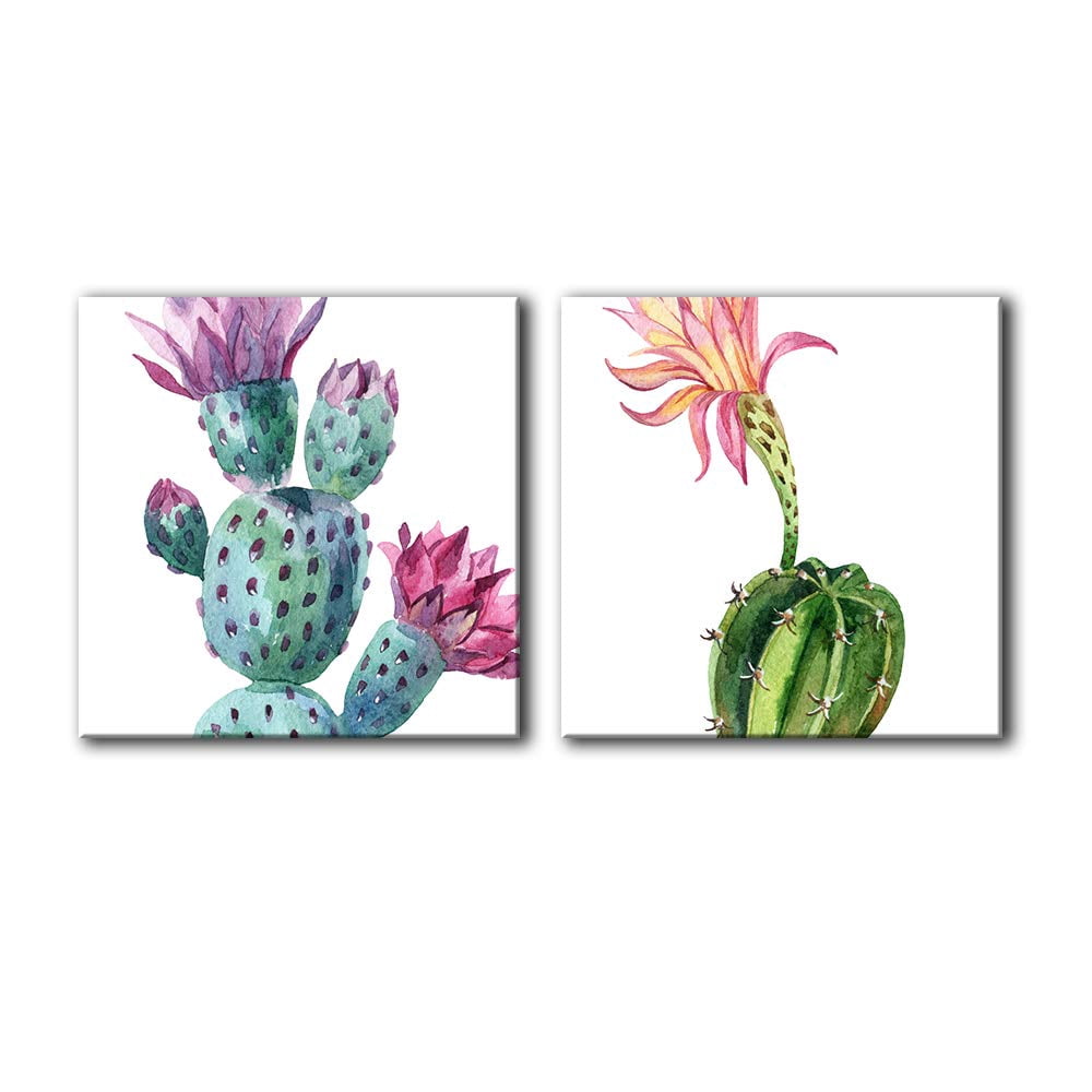 wall26 - 2 Panel Square Canvas Wall Art - Watercolor Style Cactus with ...