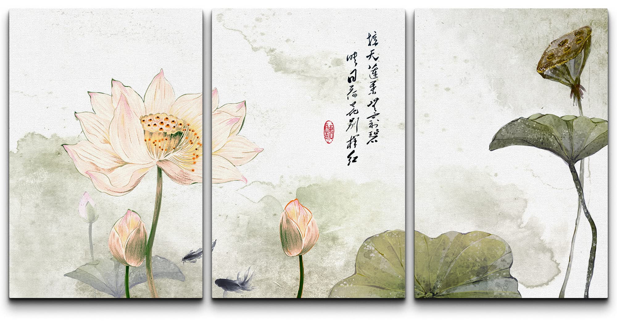 wall26 - 3 Panel Canvas Wall Art - Chinese Ink and Wash Painting Style ...