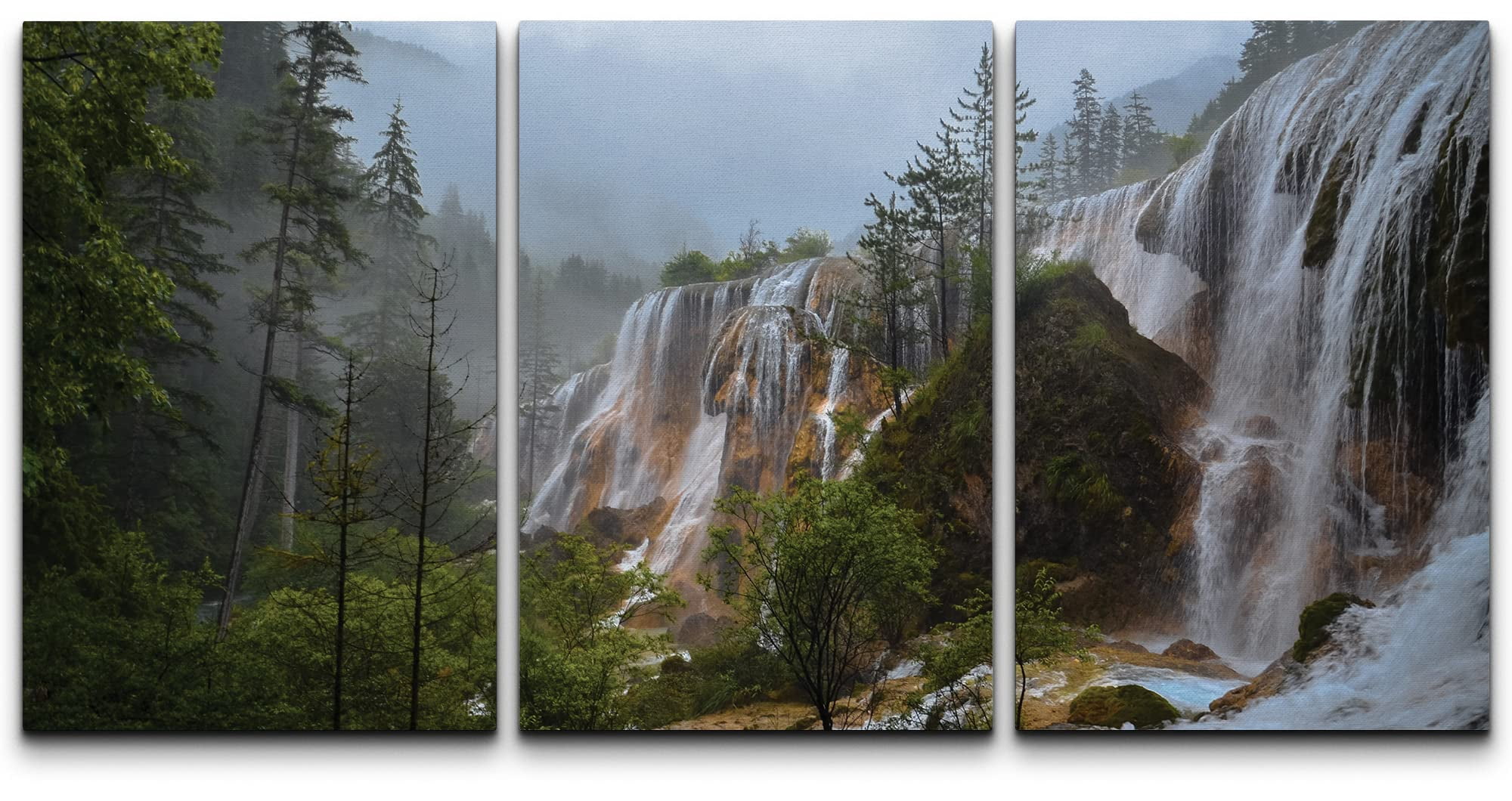 wall26 3 Panel Canvas Wall Art - Landscape Waterfall on The Cliff in ...