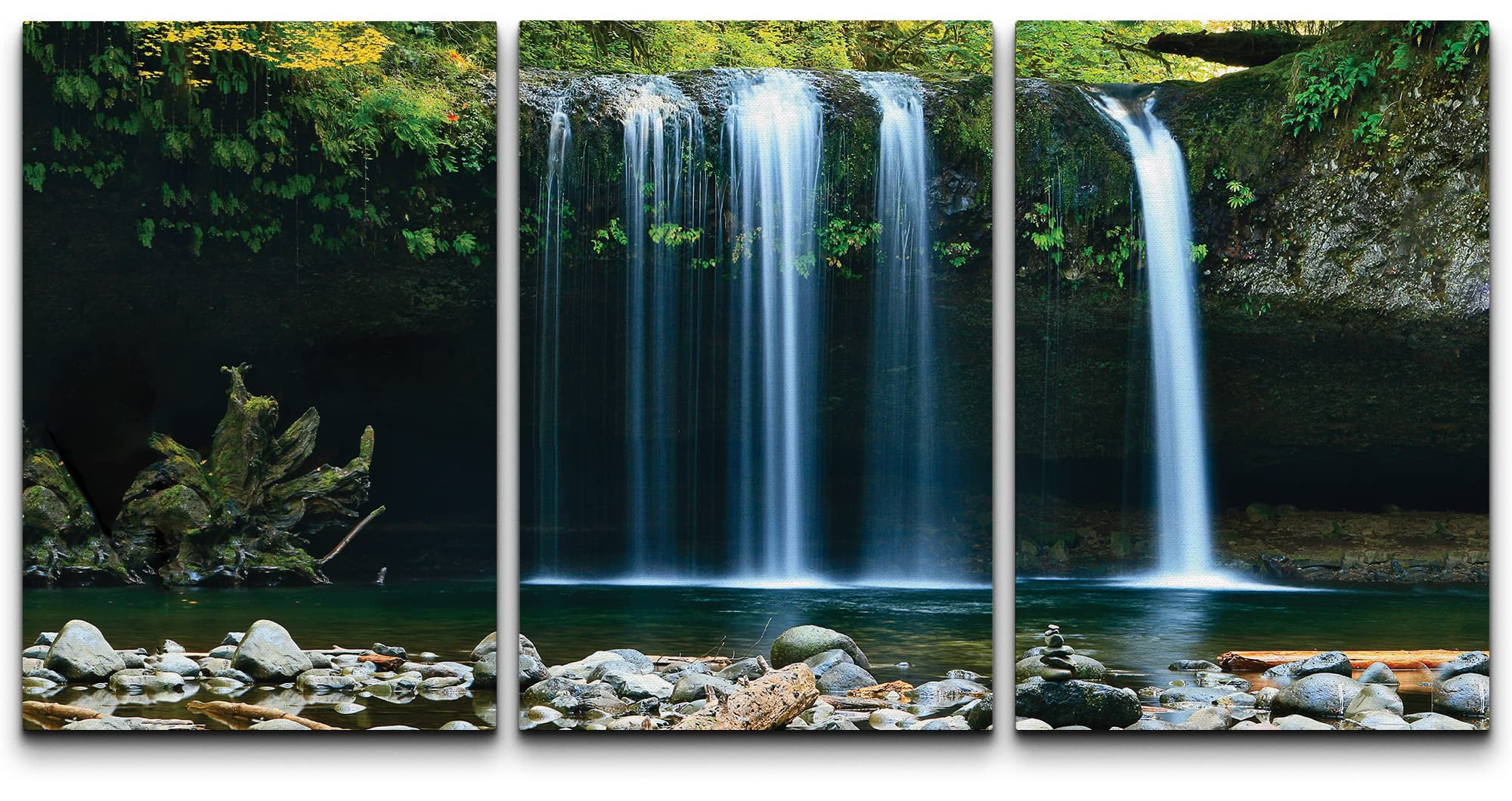 wall26 3 Panel Canvas Wall Art - Landscape Waterfall in The Forest ...
