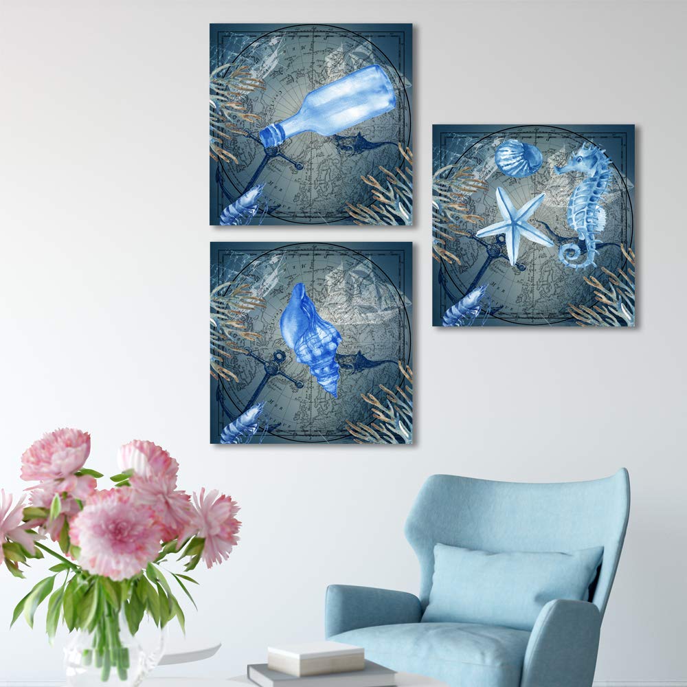 wall26 3 Panel Canvas Wall Art Nautical Map Pictures Home Wall ...