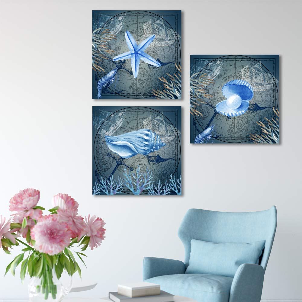 wall26 3 Panel Canvas Wall Art Nautical Map Pictures Home Wall ...