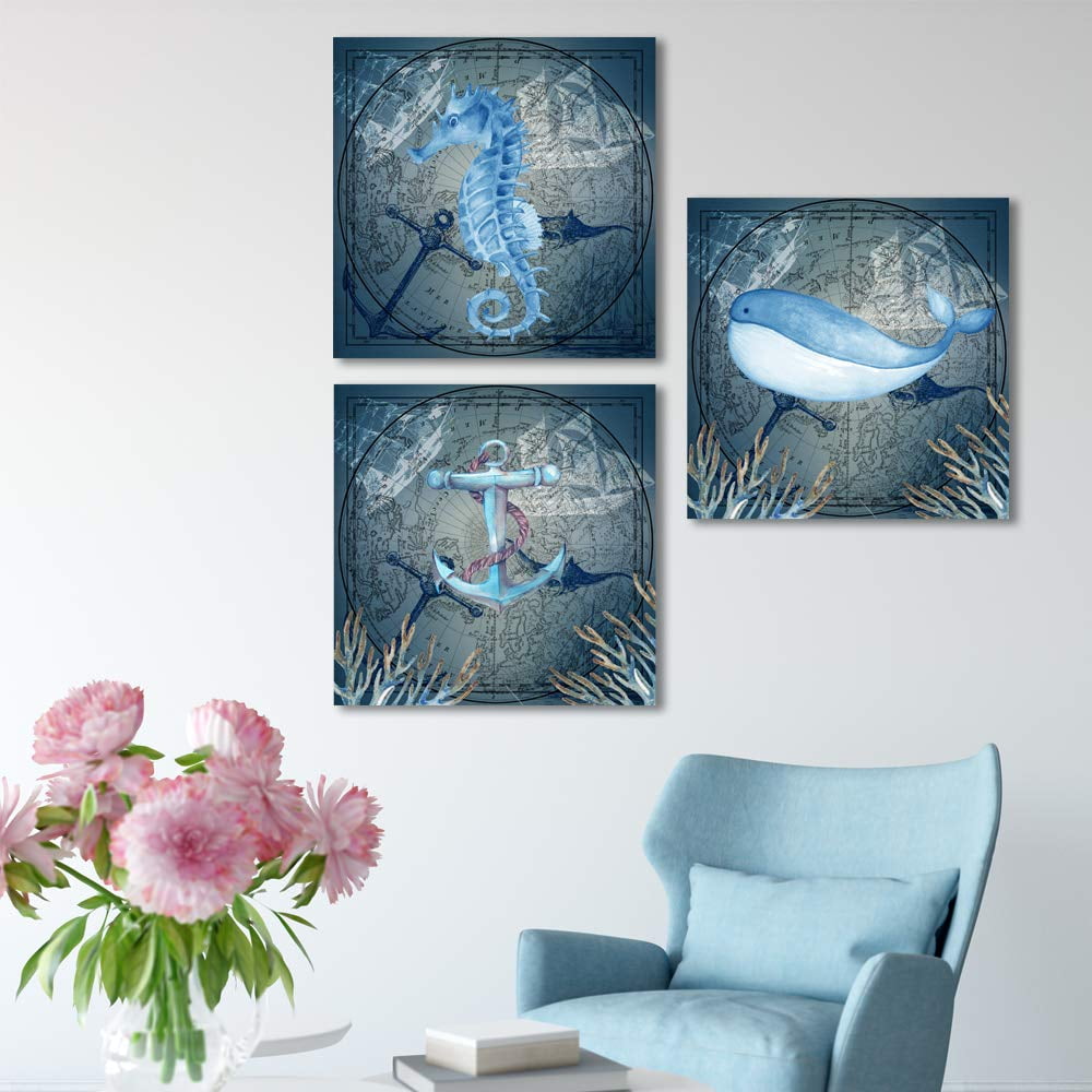 wall26 3 Panel Canvas Wall Art Nautical Map Pictures Home Wall ...
