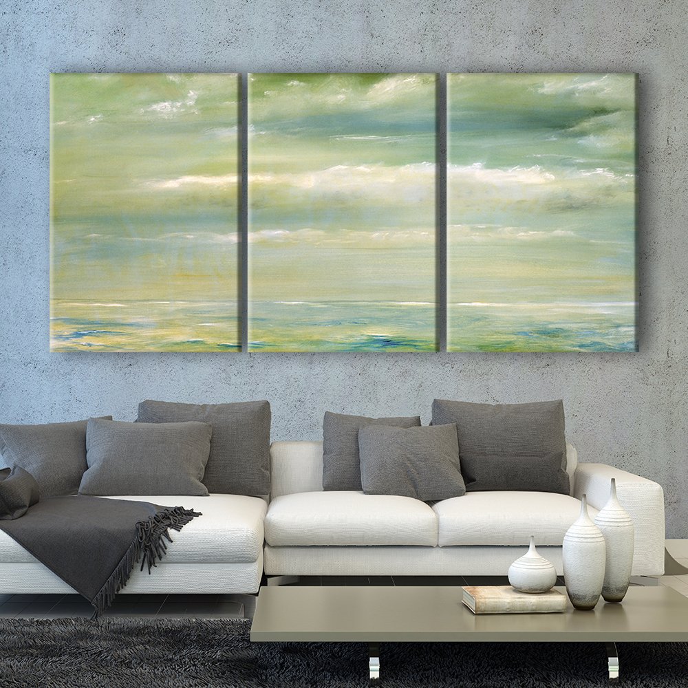 wall26 - 3 Panel Canvas Wall Art - Oil Painting Style Seascape - Giclee ...