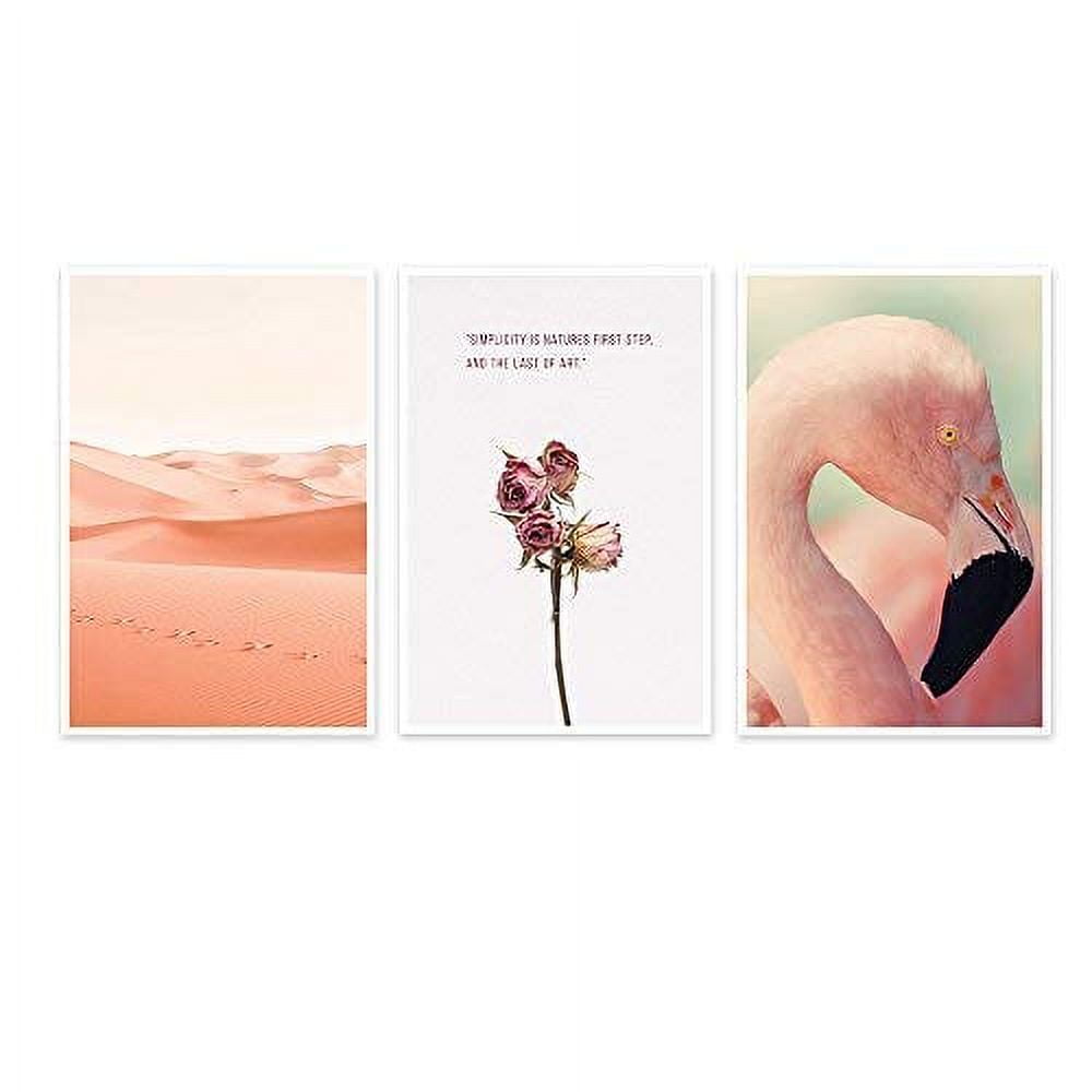 wall26 - 3 Panel Canvas Wall Art - Pink Flamingo Desert and Flower with ...