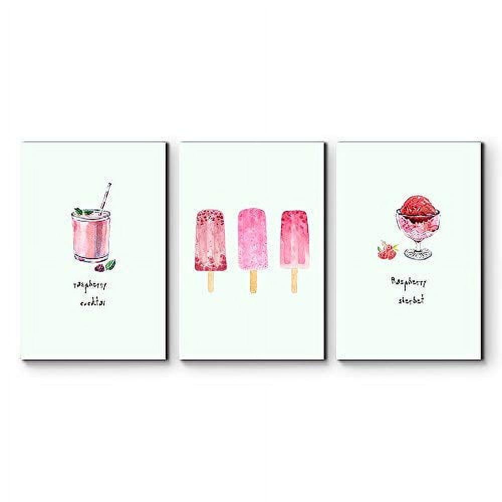 wall26 - 3 Panel Canvas Wall Art - Raspberry Drinks and Treats Triptych ...