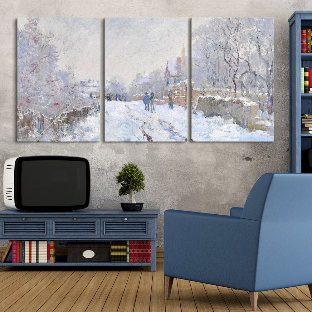 wall26 3 Panel Canvas Wall Art - Snow at Argenteuil 1875 by Claude ...