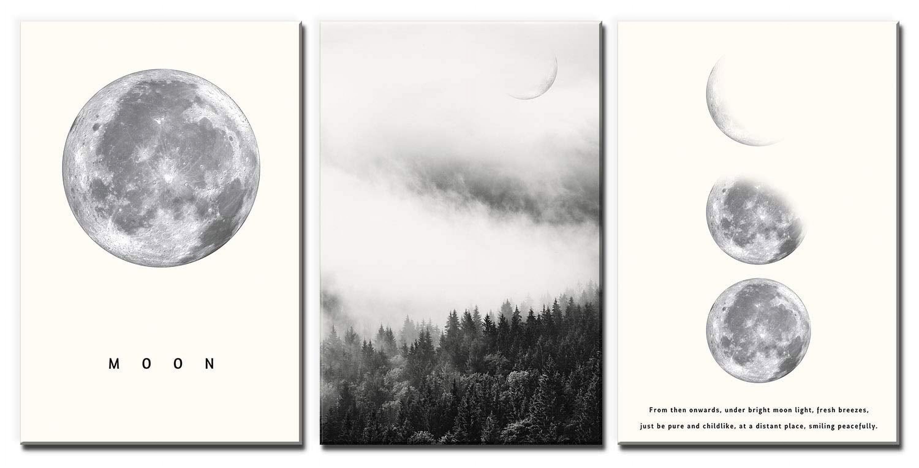 wall26 - 3 Panel Canvas Wall Art - The Moon in Different Lunar Phases ...