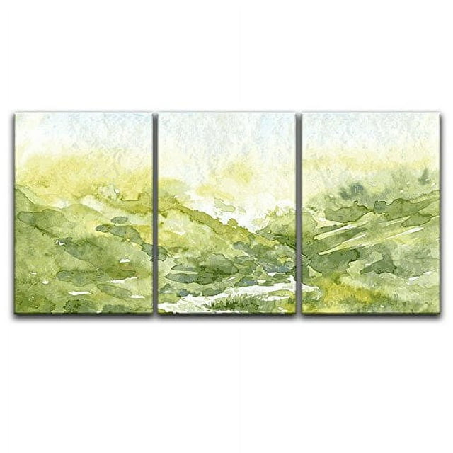 wall26 - 3 Panel Canvas Wall Art - Watercolor Style Spring Valley Green ...