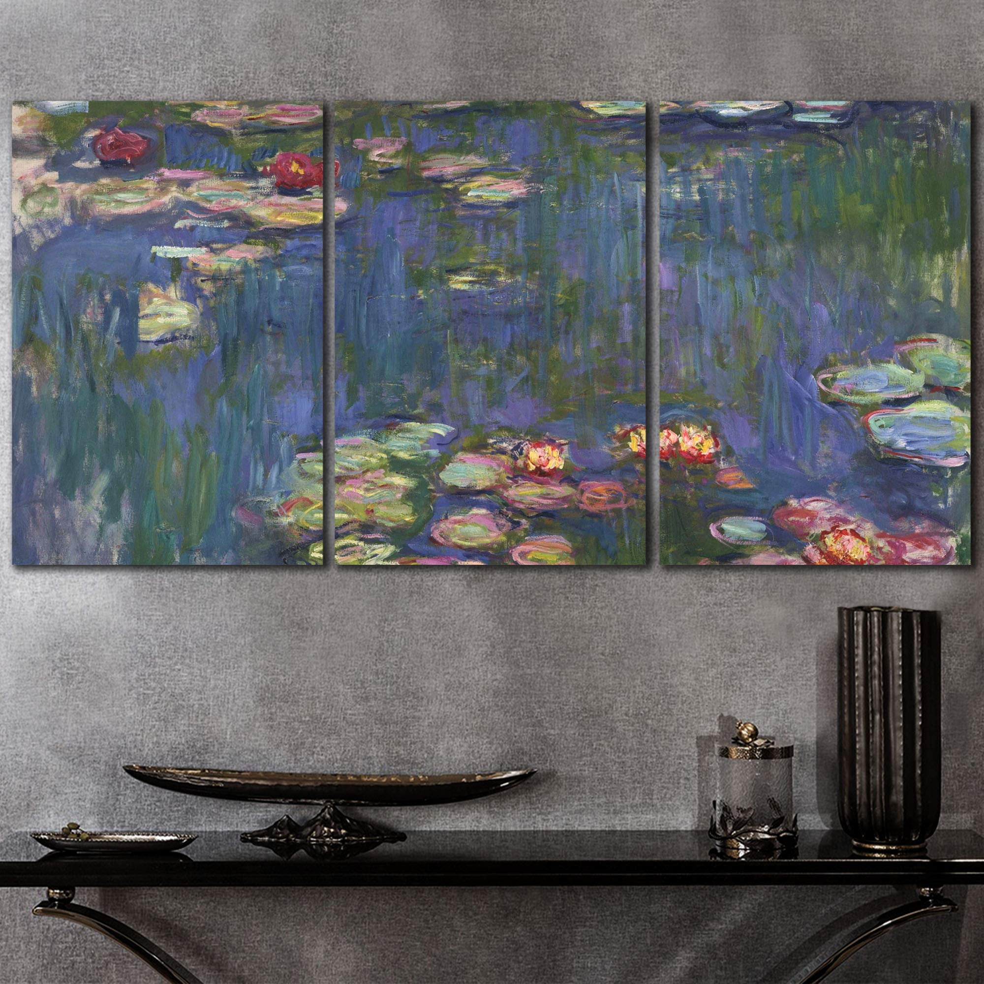 wall26 3 Panel Canvas Wall Art - Waterlilies by Claude Monet - Giclee ...
