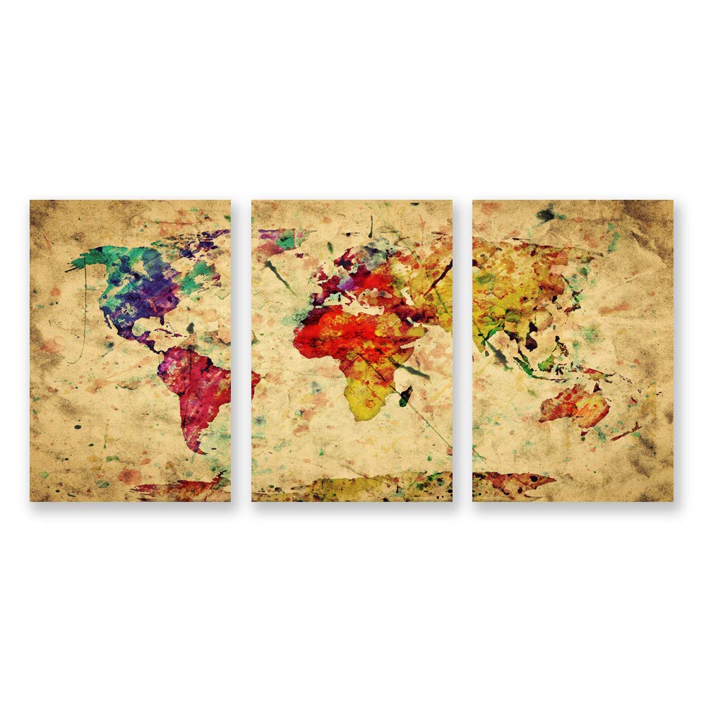 wall26 3 Panel Canvas Wall Art World Map Pictures Home Wall Decorations ...