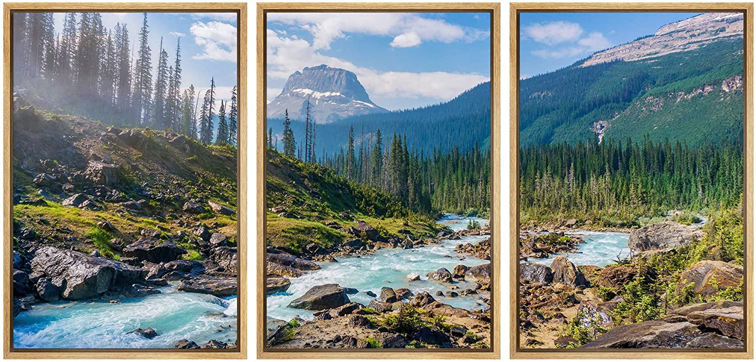 wall26 - 3 Panel Framed Canvass Wall Art - Majestic Natural Landscape Triptych Framed Canvass ...