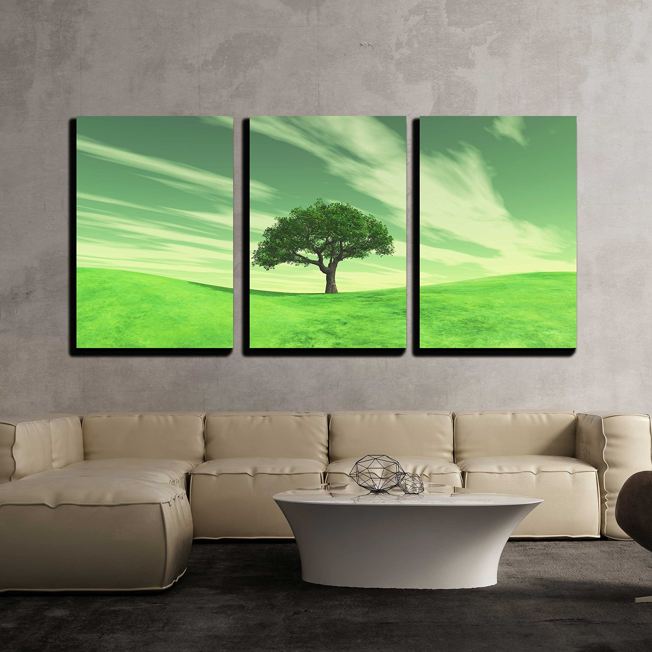 wall26 - 3 Piece Canvas Wall Art - 3D Render of a Green Tree Landscape ...