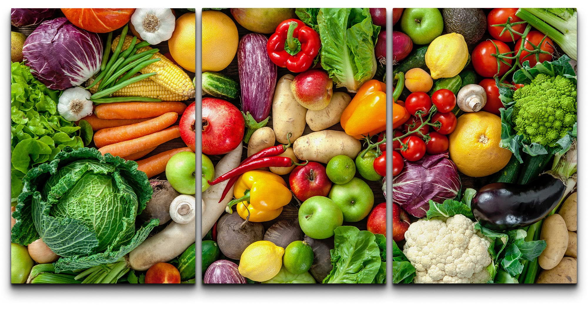 wall26 - 3 Piece Canvas Wall Art - Assortment of Fresh Fruits and ...