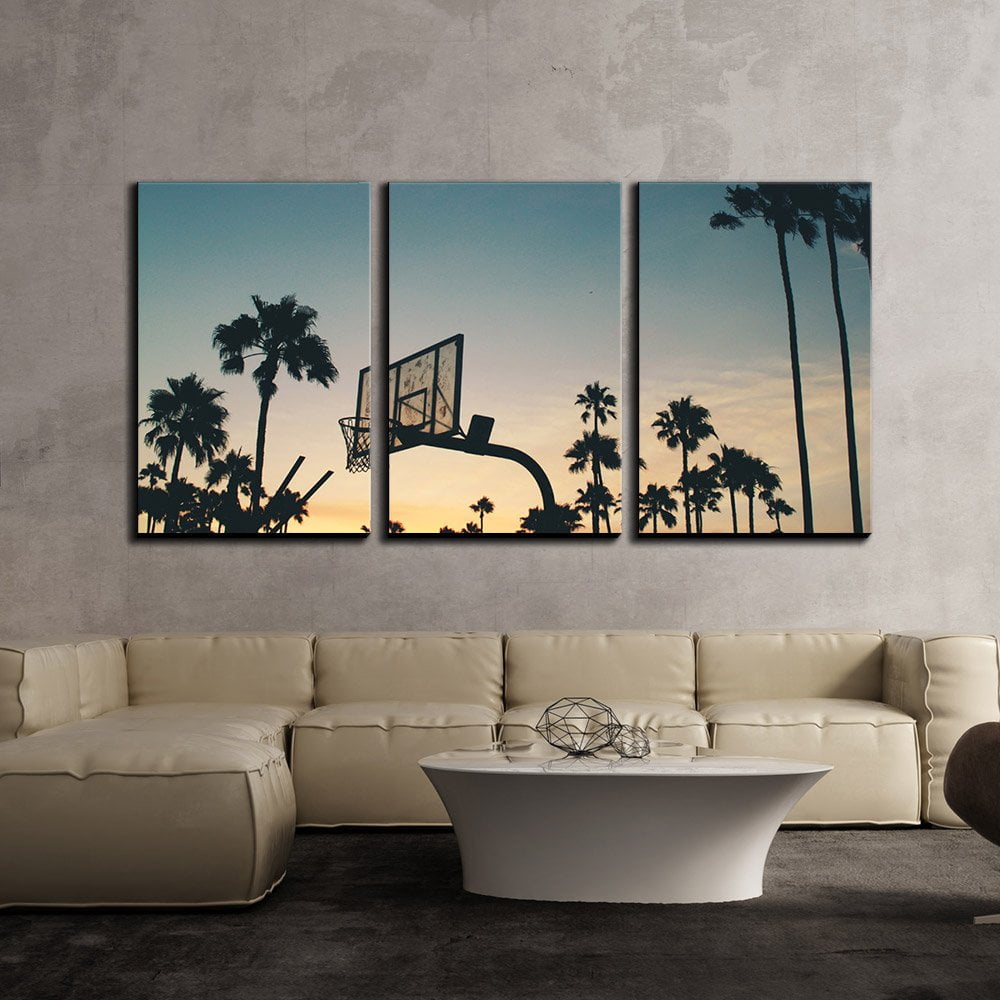 wall26 - 3 Piece Canvas Wall Art - Basketball Stands and Palm Trees ...