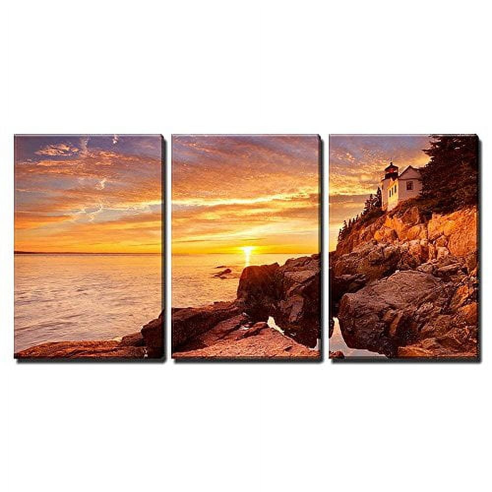 wall26 - 3 Piece Canvas Wall Art - The Bass Harbor Head Lighthouse in ...