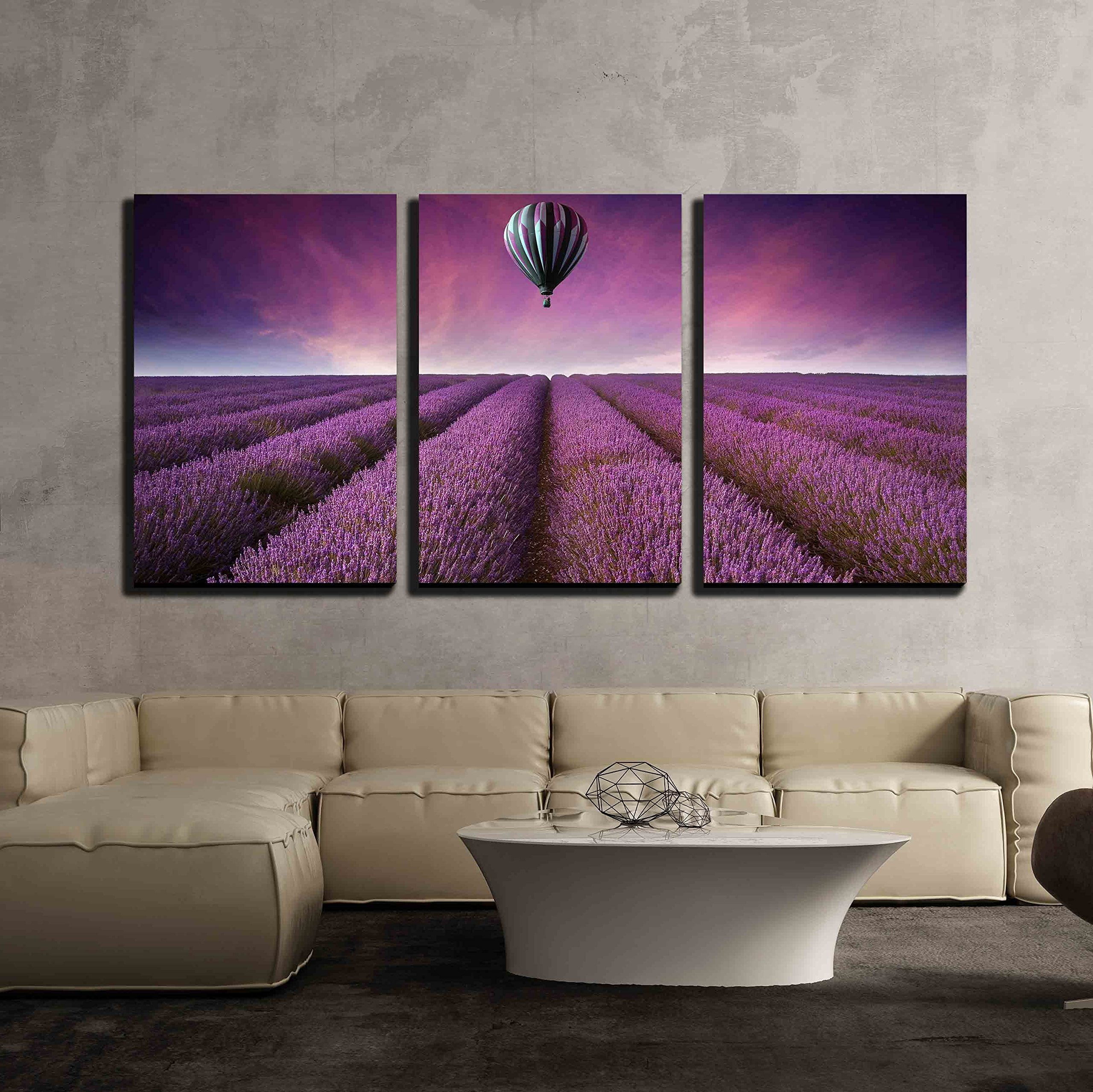 wall26 - 3 Piece Canvas Wall Art - Beautiful Image of Lavender Field ...