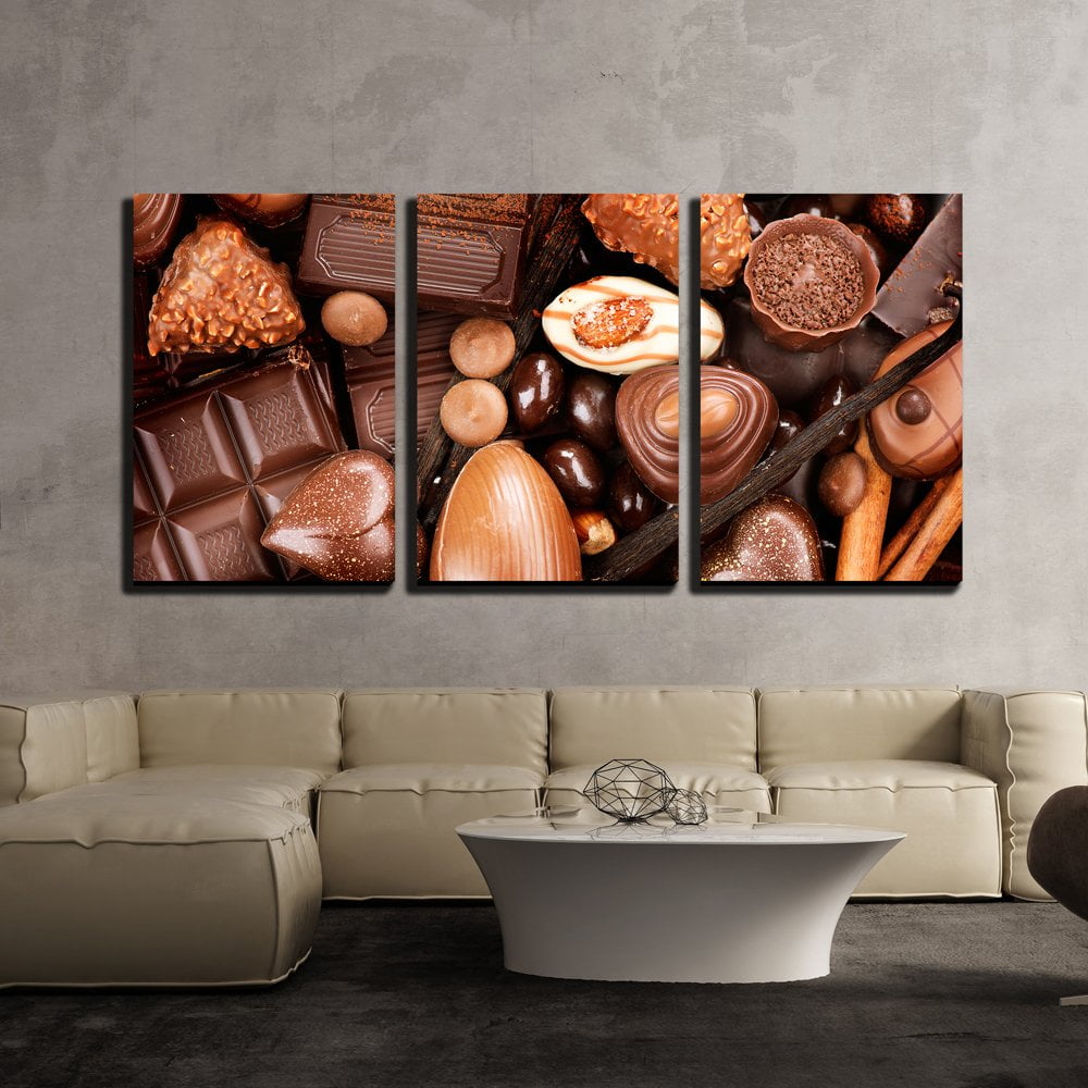 wall26 - 3 Piece Canvas Wall Art - Chocolates Background. Praline ...