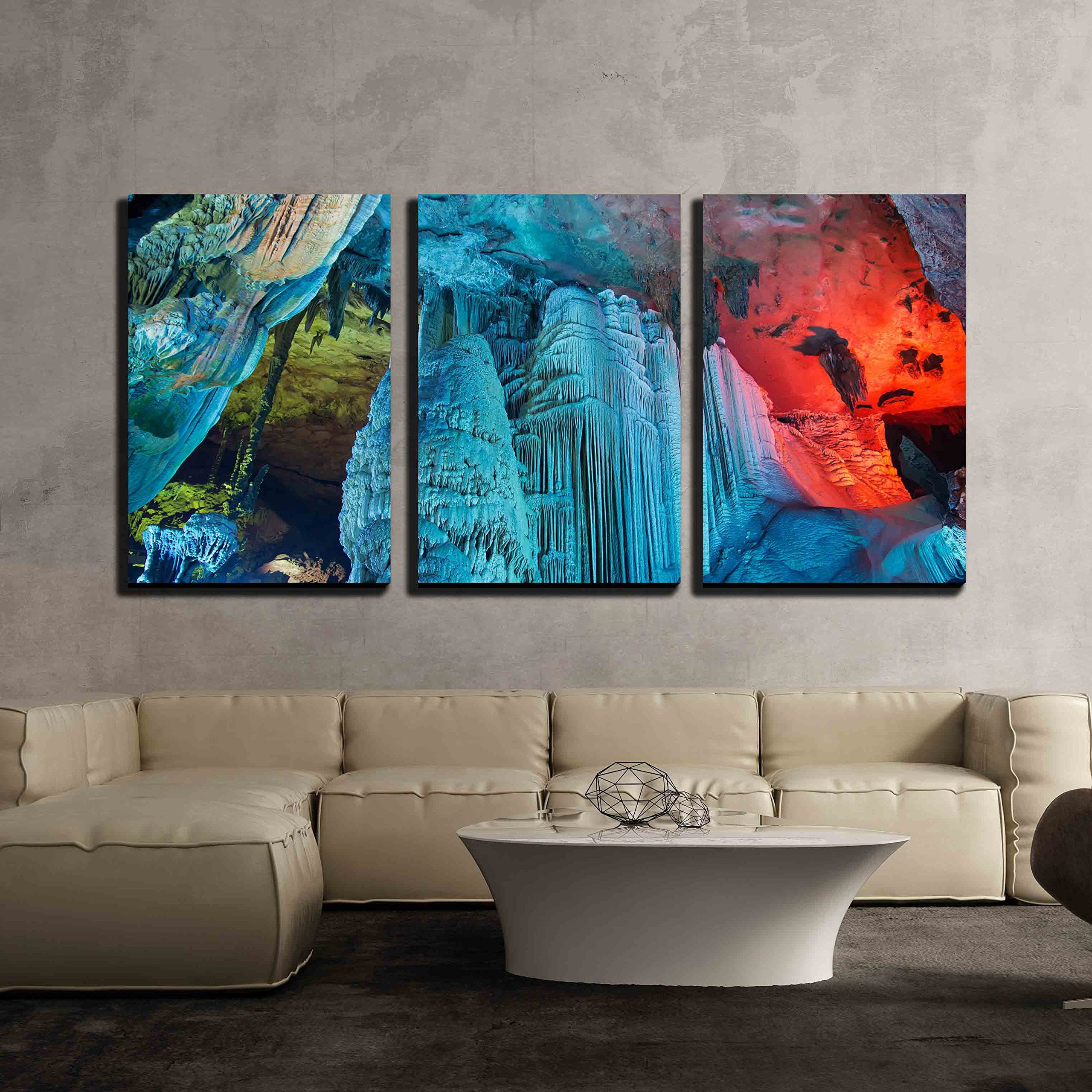 wall26 - 3 Piece Canvas Wall Art - Colorful Limestone Cave with Perfect ...