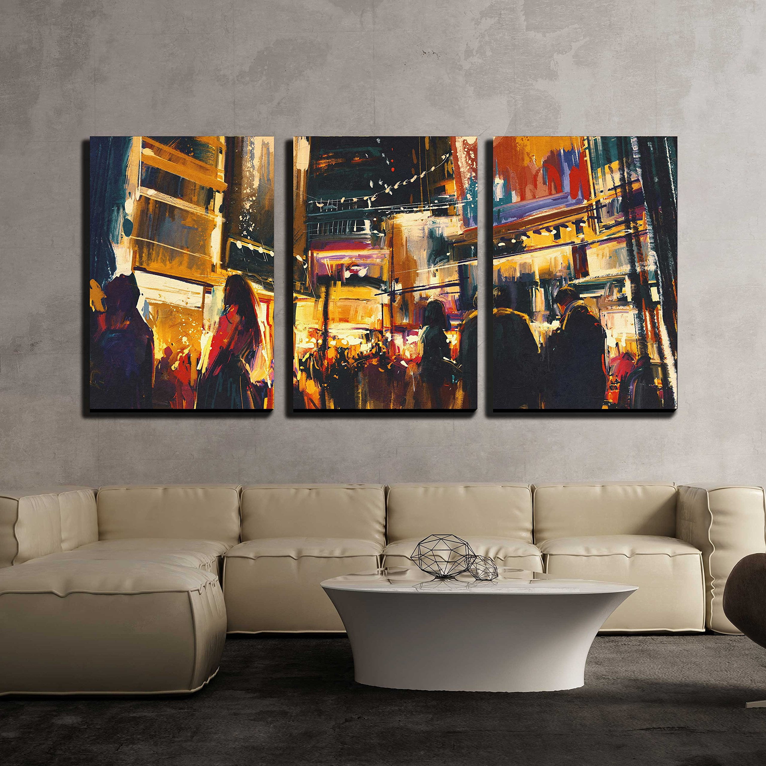 wall26 - 3 Piece Canvas Wall Art - Colorful of Night City,Digital ...