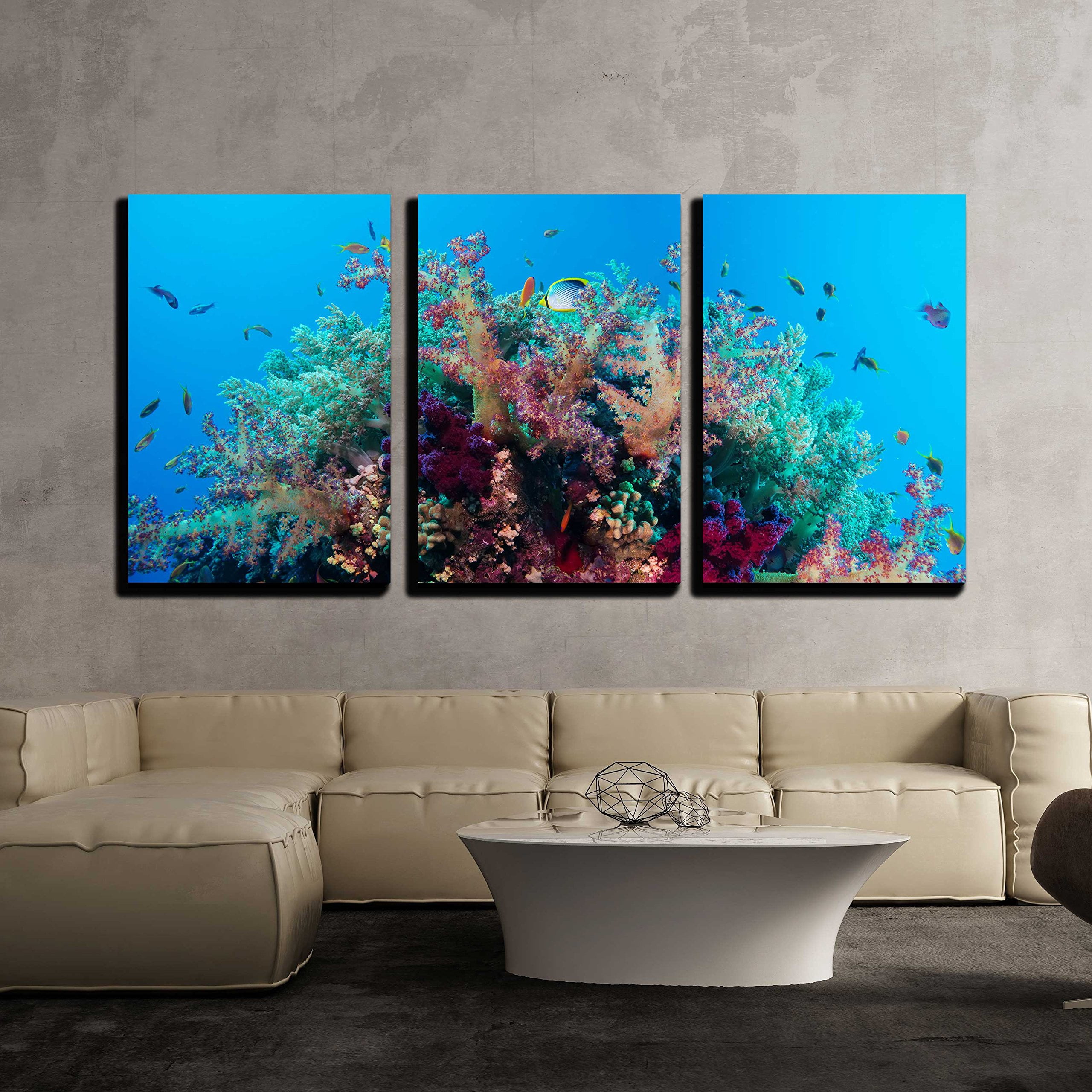 wall26 - 3 Piece Canvas Wall Art - Colorful Underwater Offshore Rocky ...