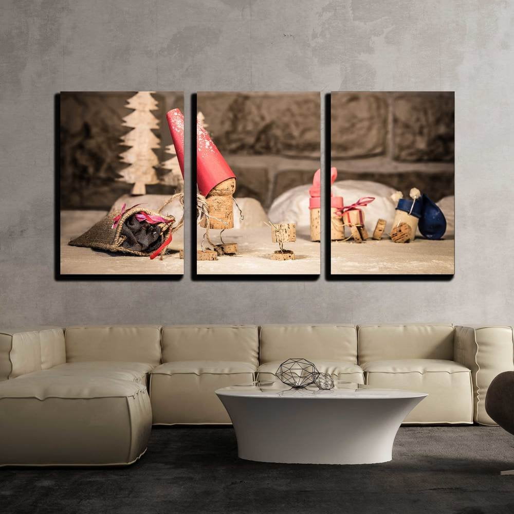 wall26 - 3 Piece Canvas Wall Art - Concept Santa Claus with Presents of ...