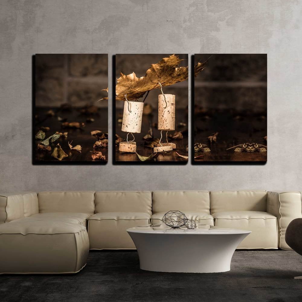 wall26 - 3 Piece Canvas Wall Art - Concept Two Men Carry Leaves, Wine ...
