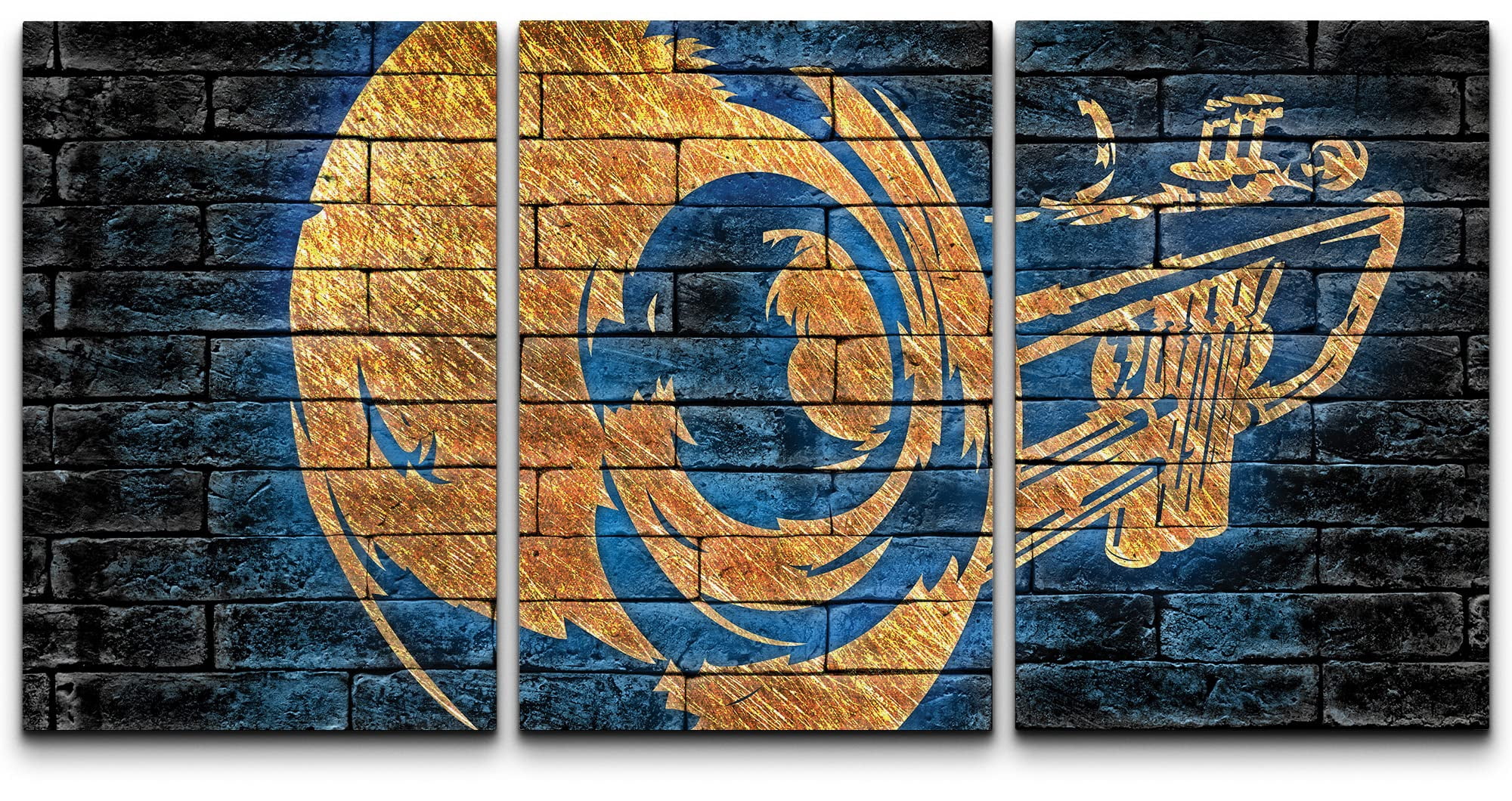 wall26 - 3 Piece Canvas Wall Art - Copper Trumpet with Blue Silhouette ...
