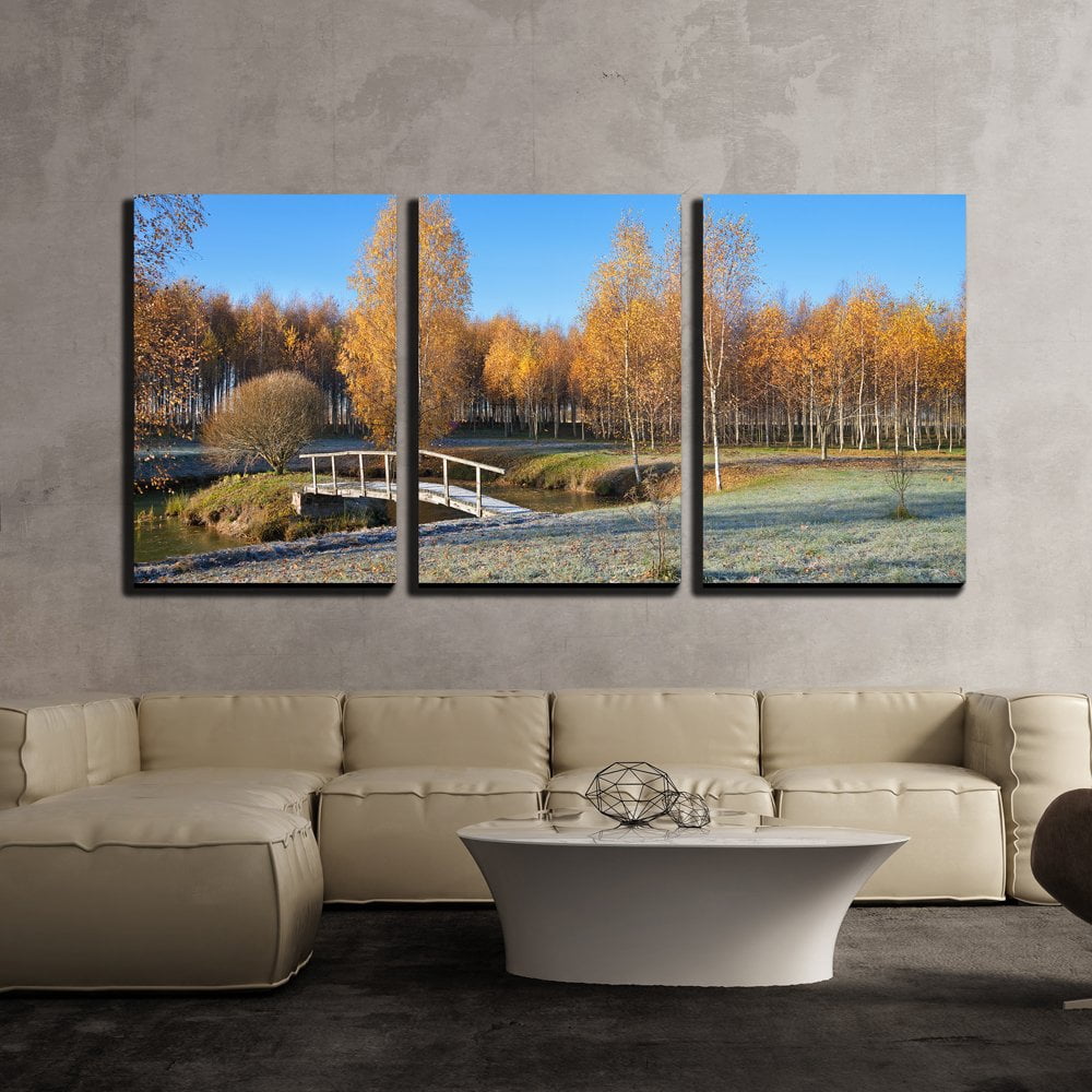 wall26 - 3 Piece Canvas Wall Art - Country Landscape with Small Bridge ...