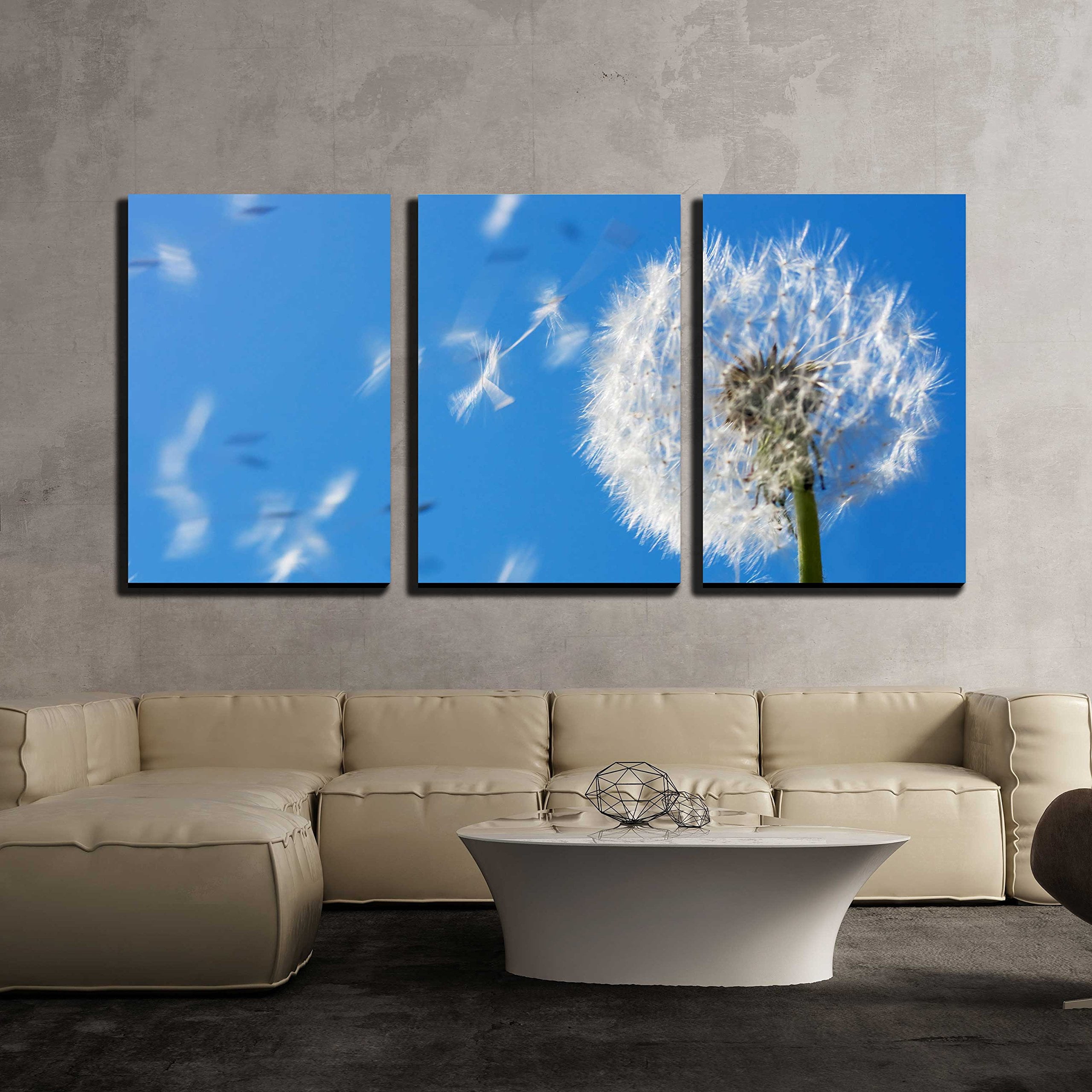 wall26 - 3 Piece Canvas Wall Art - Dandelion Seeds Flying in The Blue ...