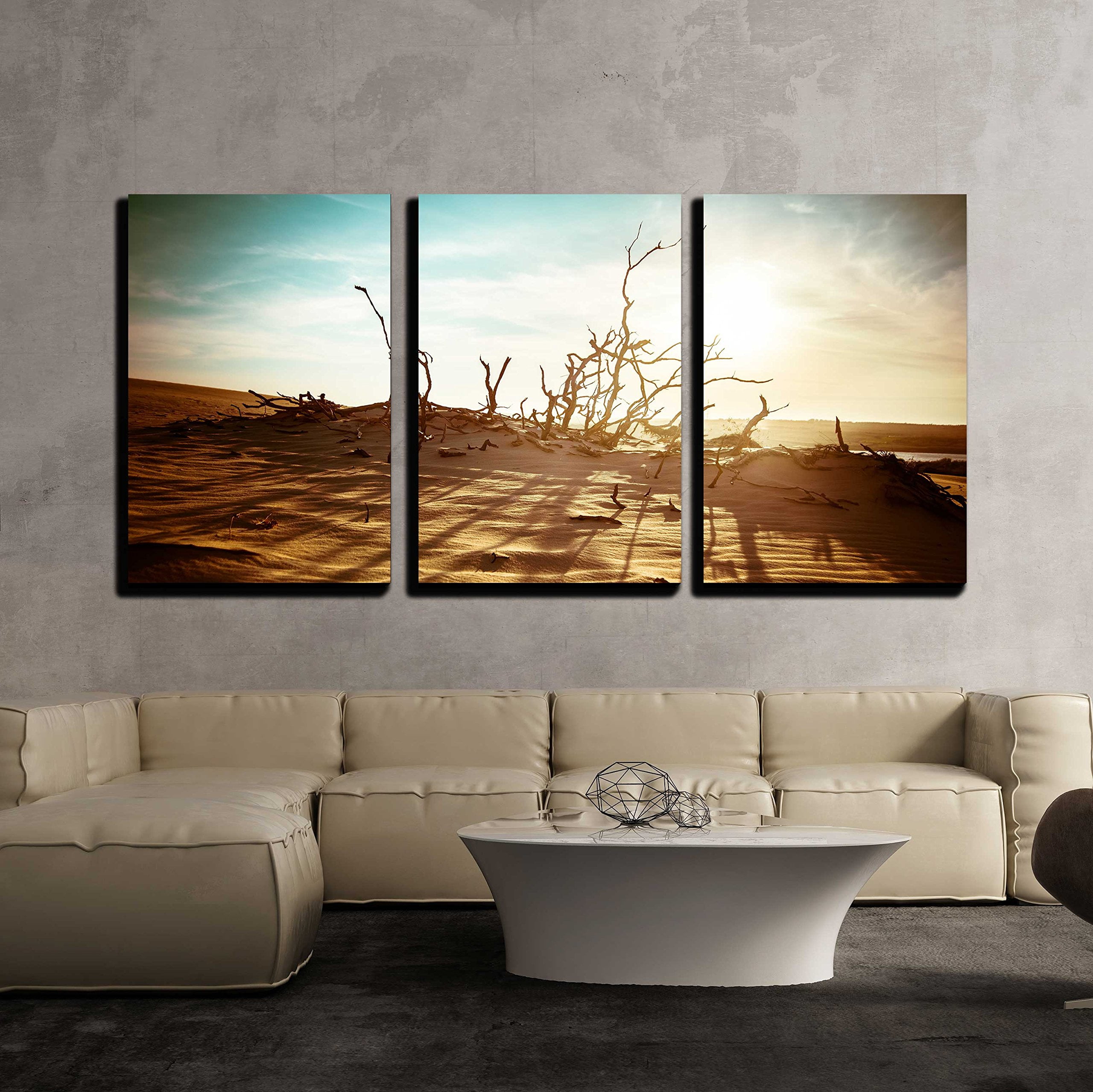 wall26 - 3 Piece Canvas Wall Art - Desert Landscape with Dead Plants in ...
