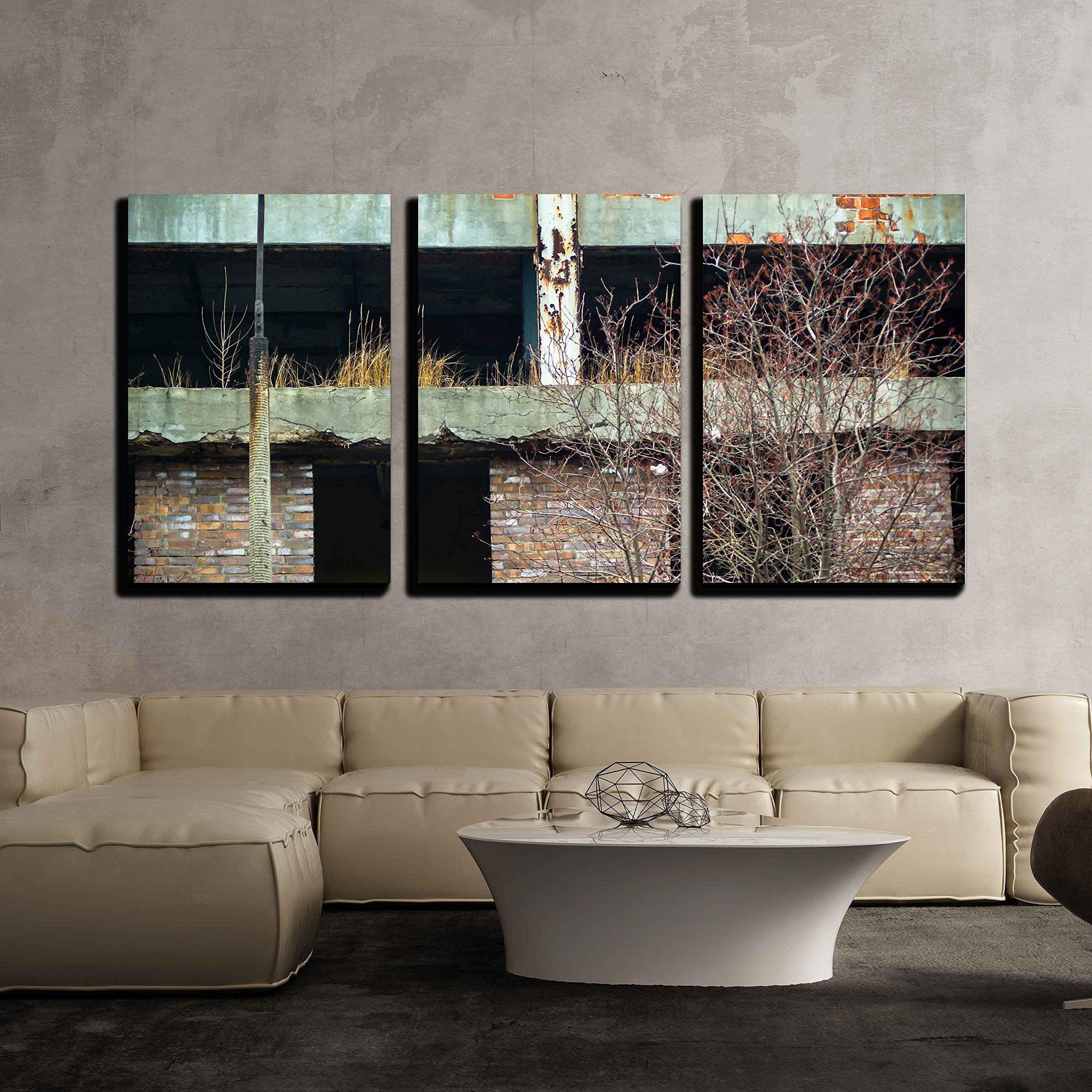 wall26 - 3 Piece Canvas Wall Art - Discarded Ruin with Old Windows and ...