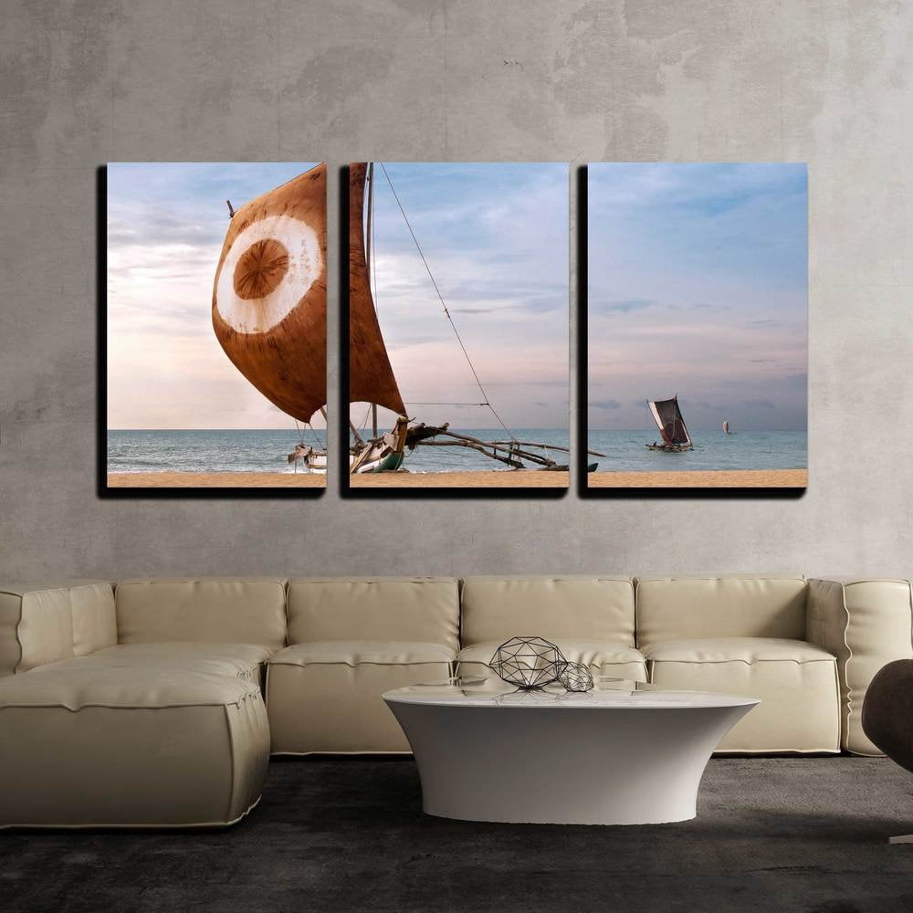 wall26 - 3 Piece Canvas Wall Art - Fishing Boat on The Sea Coast, Sri ...