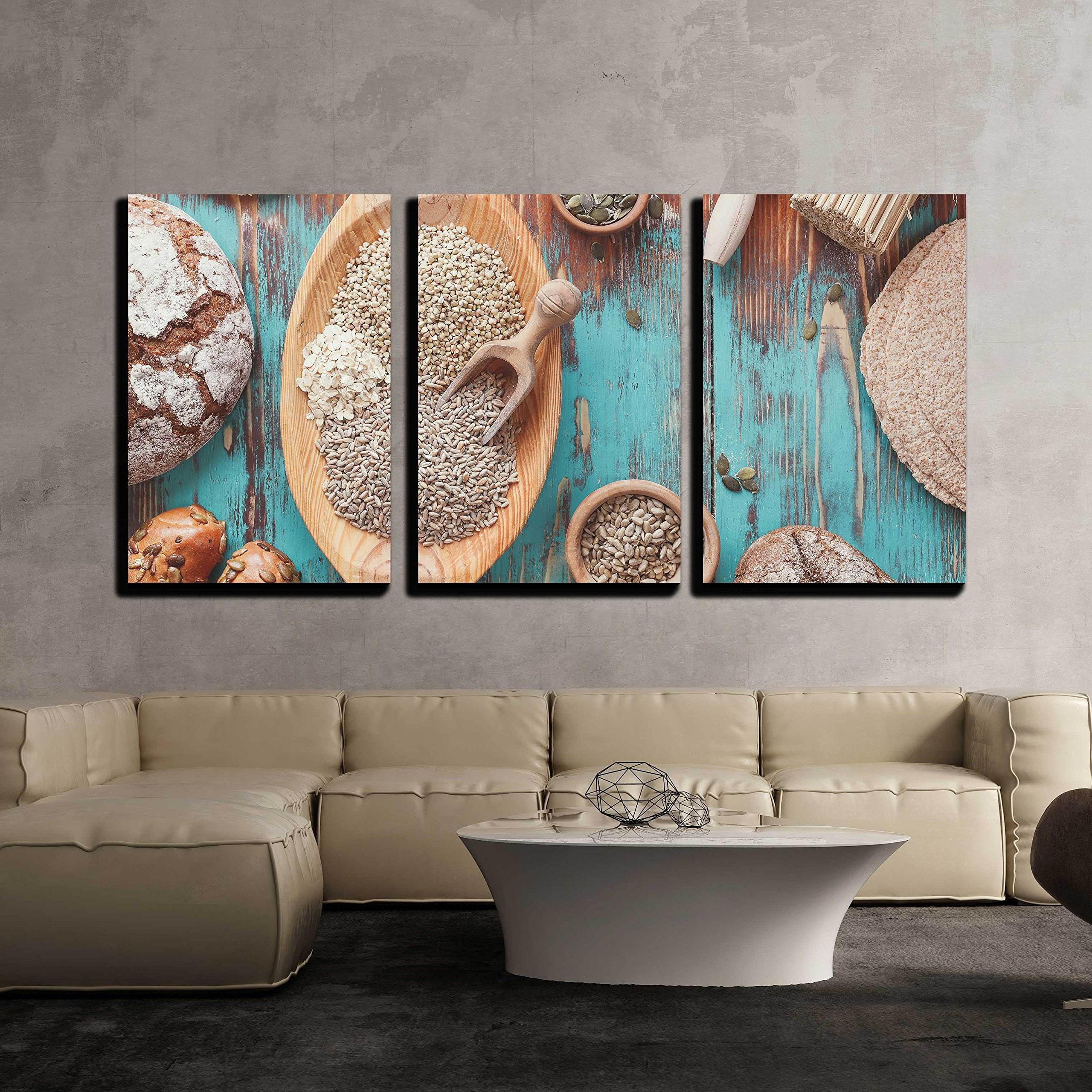 wall26 - 3 Piece Canvas Wall Art - Grain Breads and Cereals. Various ...