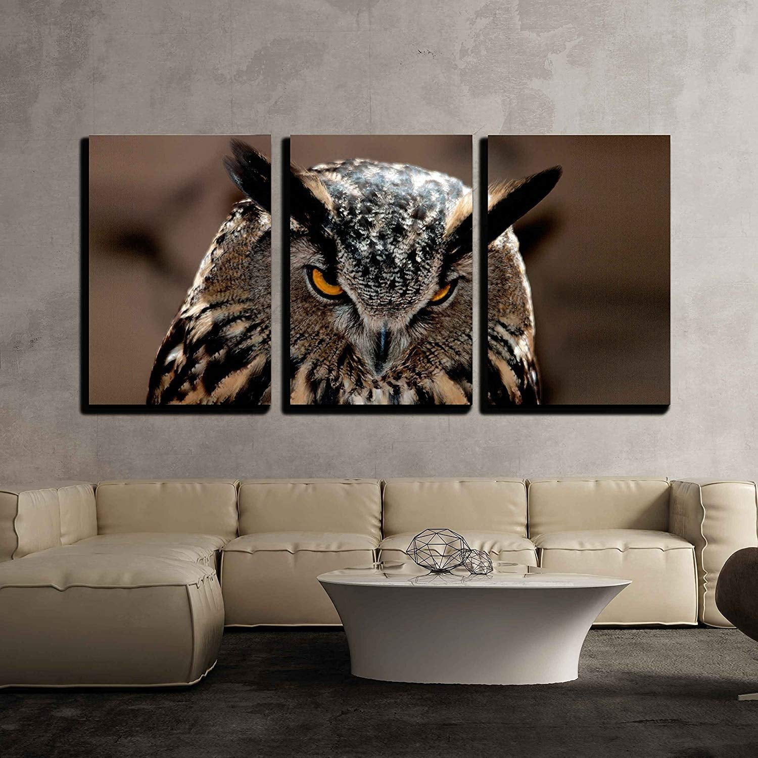 wall26 3 Piece Canvas Wall Art - Great Horned Owl Portrait - Modern ...