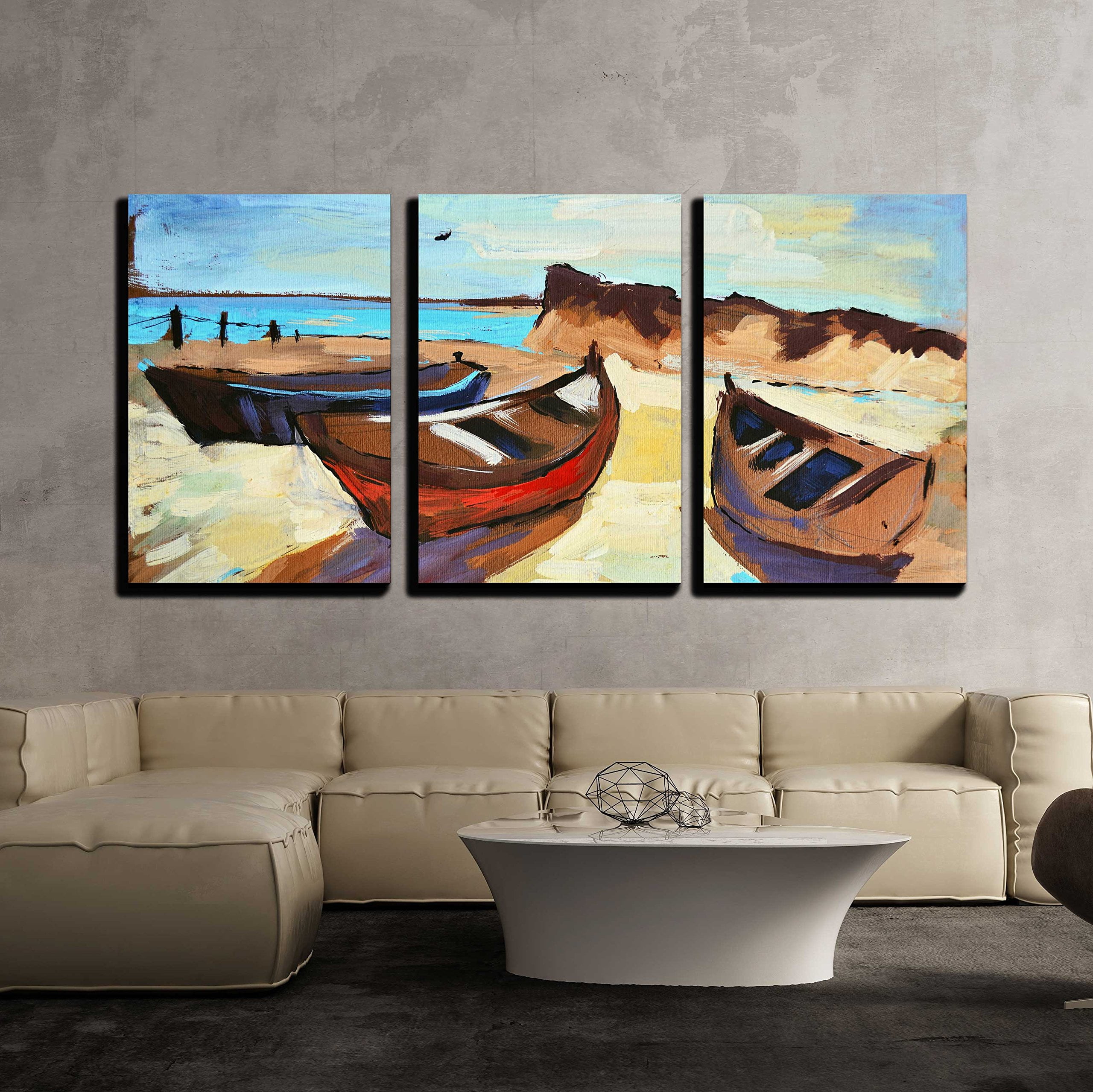 wall26 - 3 Piece Canvas Wall Art - Hand-Draw Painting in Gouache ...
