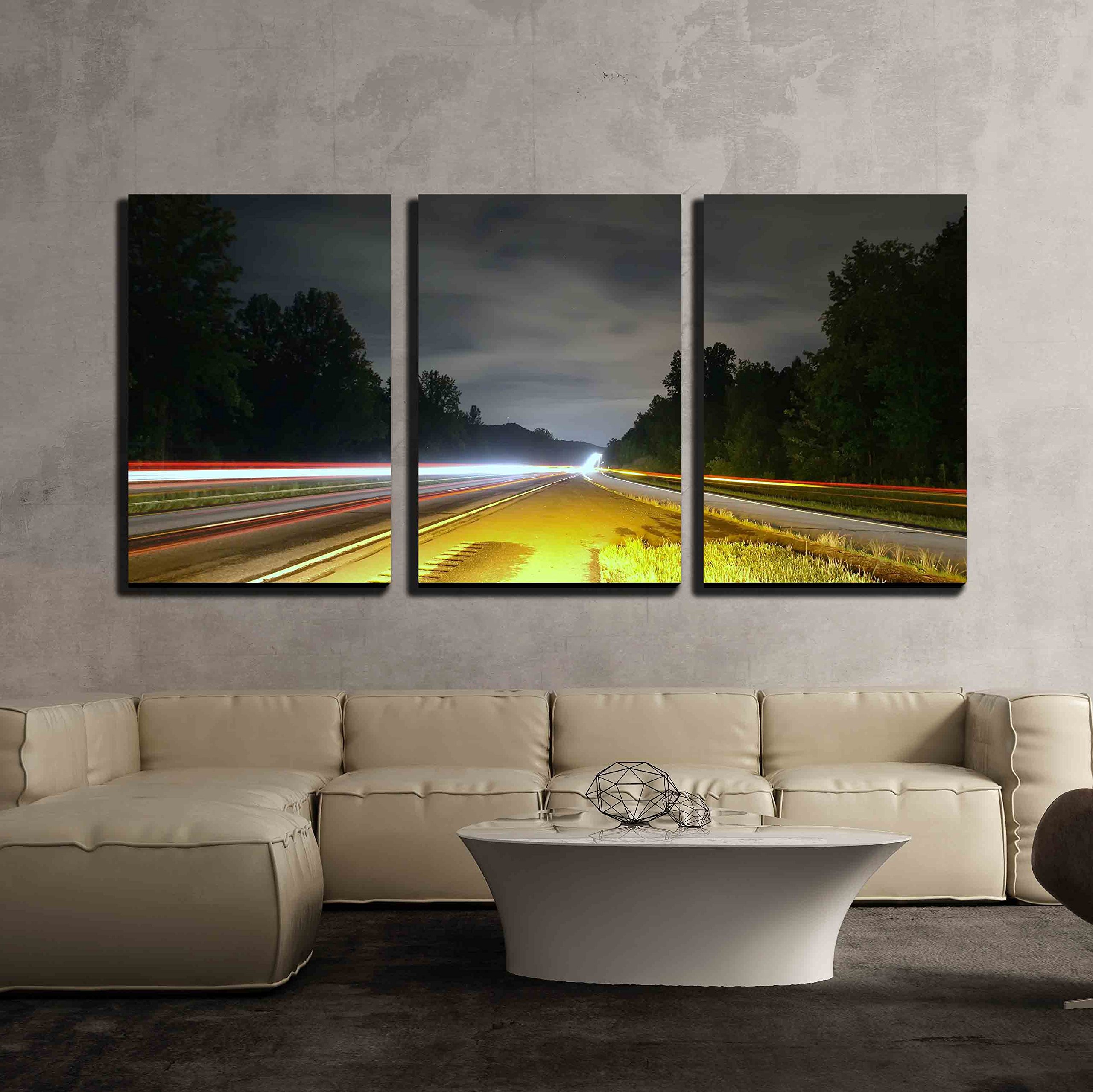 wall26 - 3 Piece Canvas Wall Art - Highway Traffic at Night Between The ...