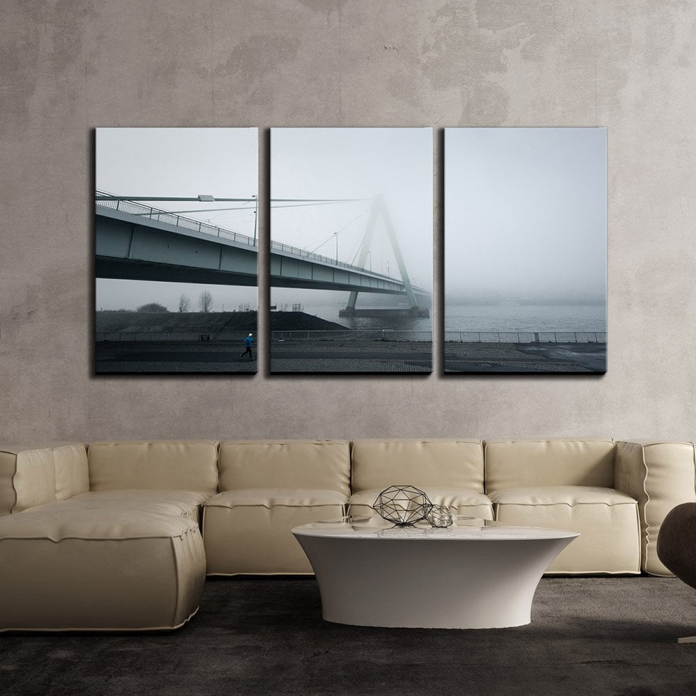 wall26 - 3 Piece Canvas Wall Art - Huge Drawbridge in The Fog - Modern ...