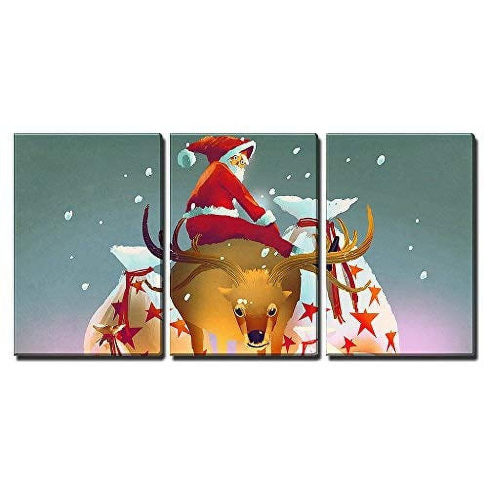 wall26 - 3 Piece Canvas Wall Art - Illustration - Santa Claus Sitting ...