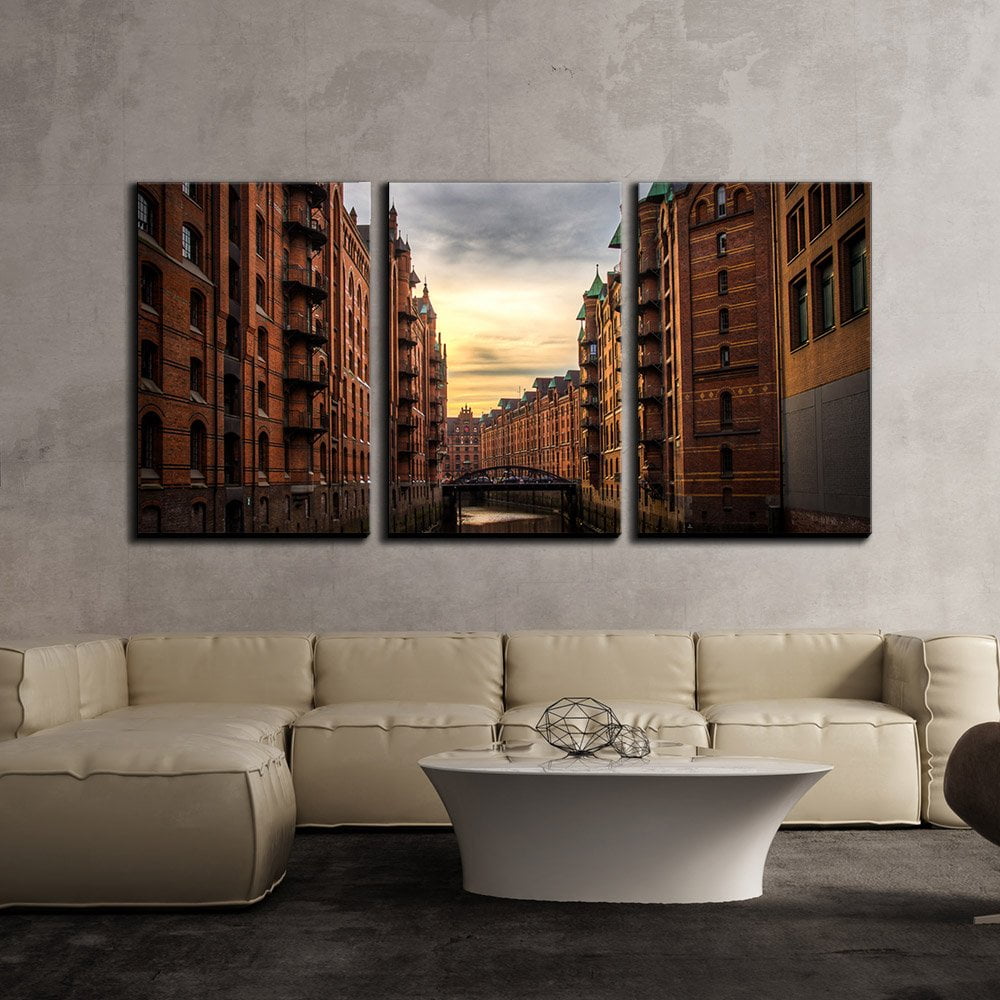 wall26 - 3 Piece Canvas Wall Art - Landscape with European Buildings ...