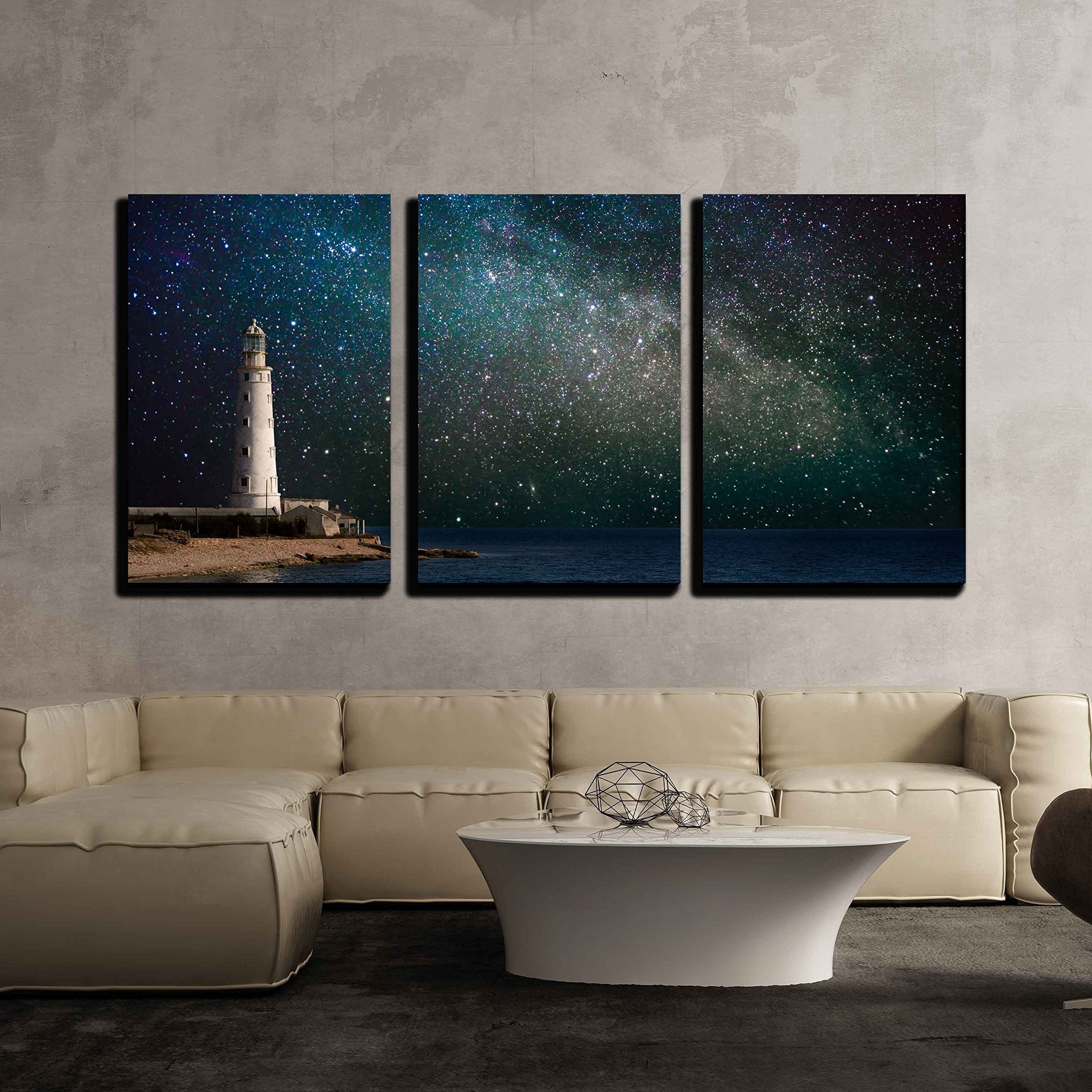 wall26 - 3 Piece Canvas Wall Art - Lighthouse at Night - Modern Home ...