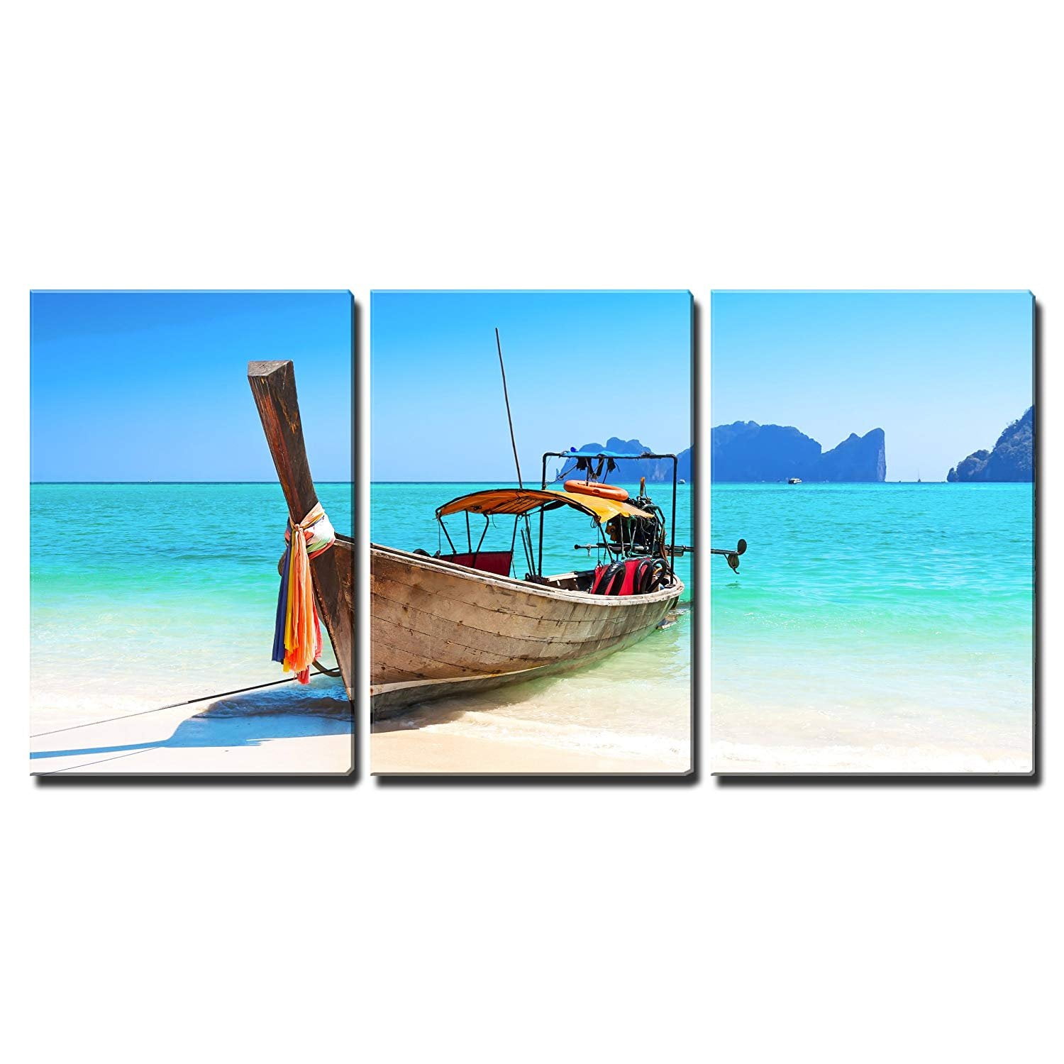 Wall26 3 Piece Canvas Wall Art Long Boat And Tropical Beach