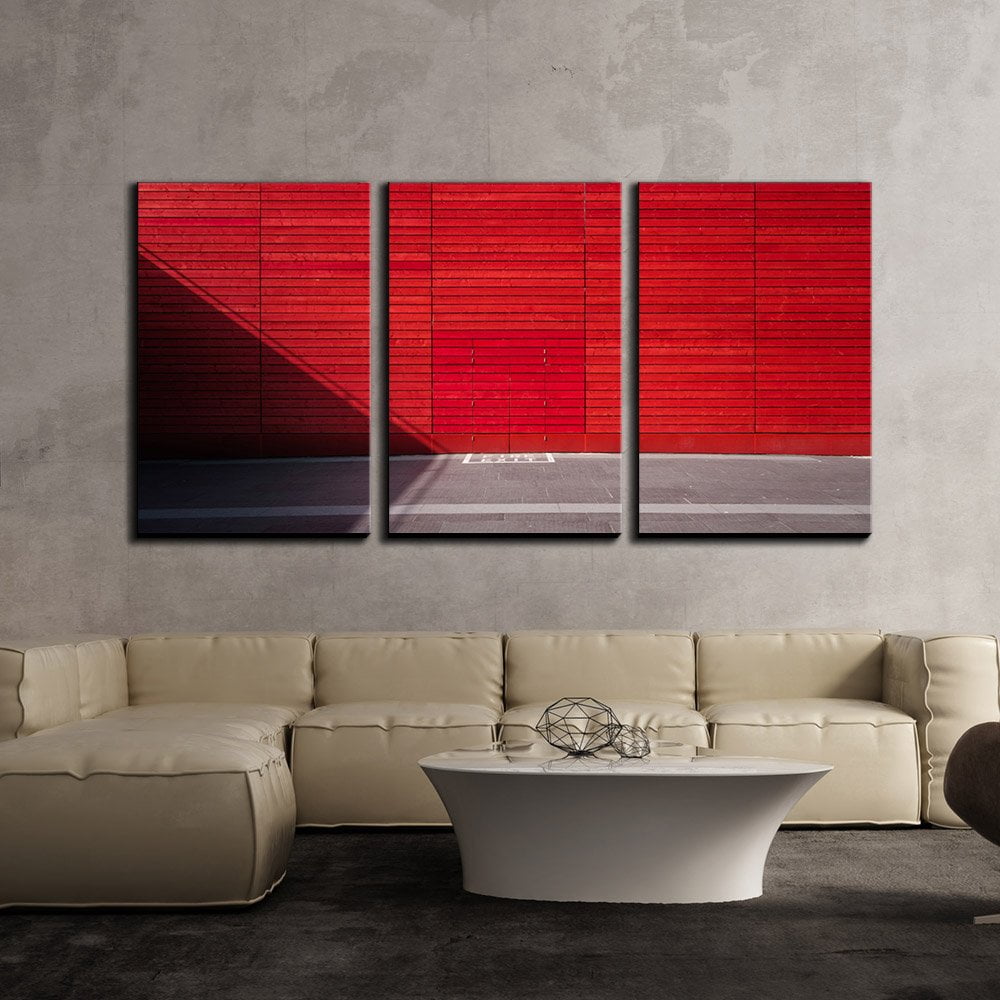wall26 - 3 Piece Canvas Wall Art - Modern Design of Red Strip Line Wall ...