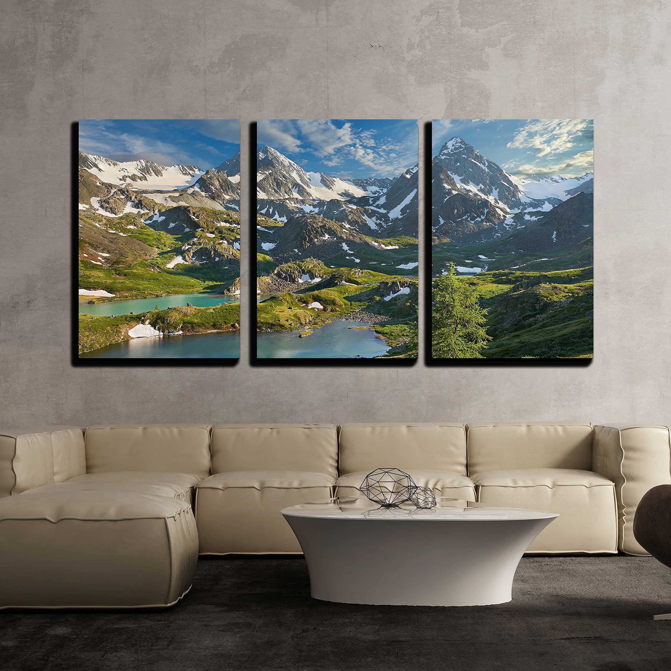 wall26 - 3 Piece Canvas Wall Art - Mountain Lake, Russia, Siberia ...