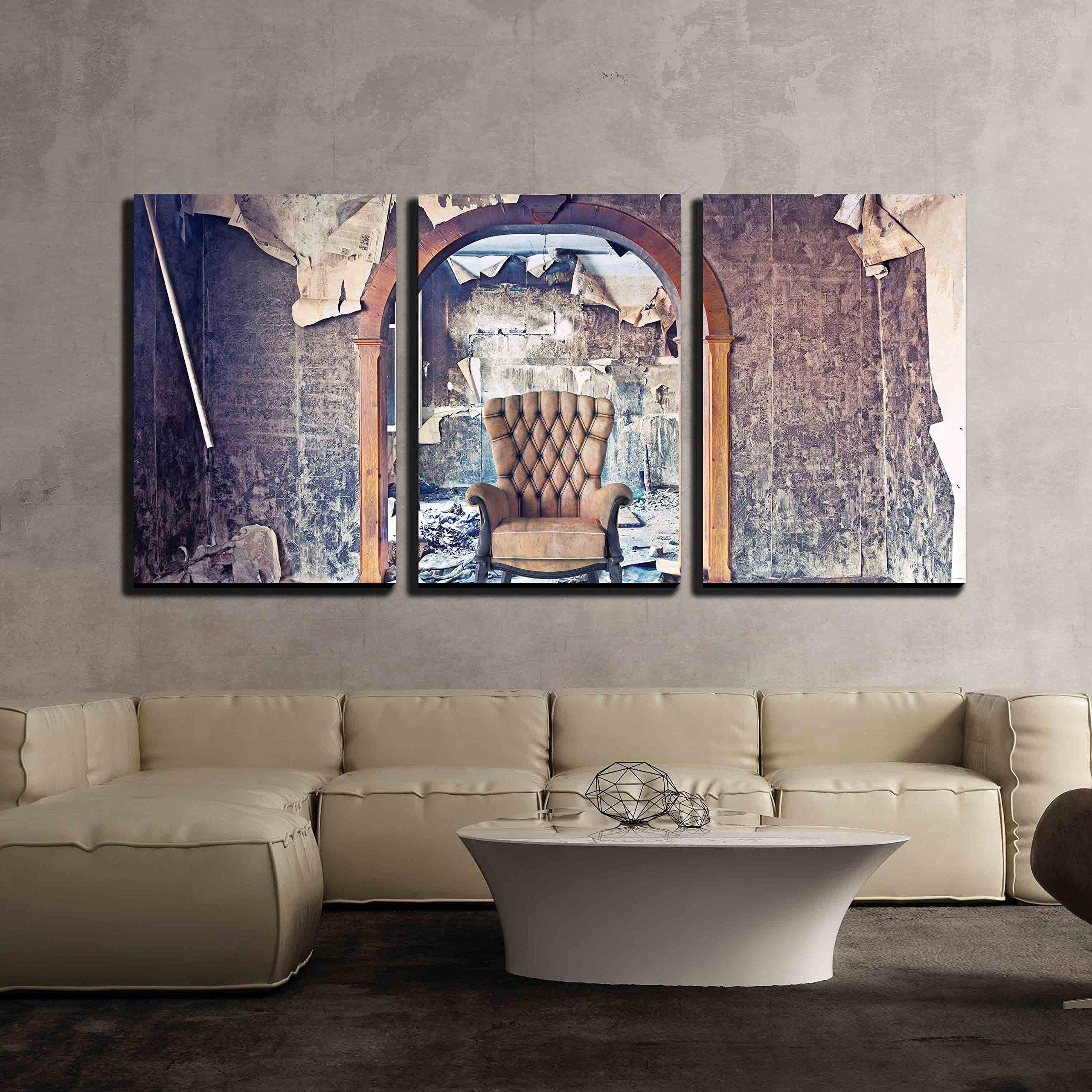 wall26 - 3 Piece Canvas Wall Art - Old Abandoned Burned Interior Photo ...