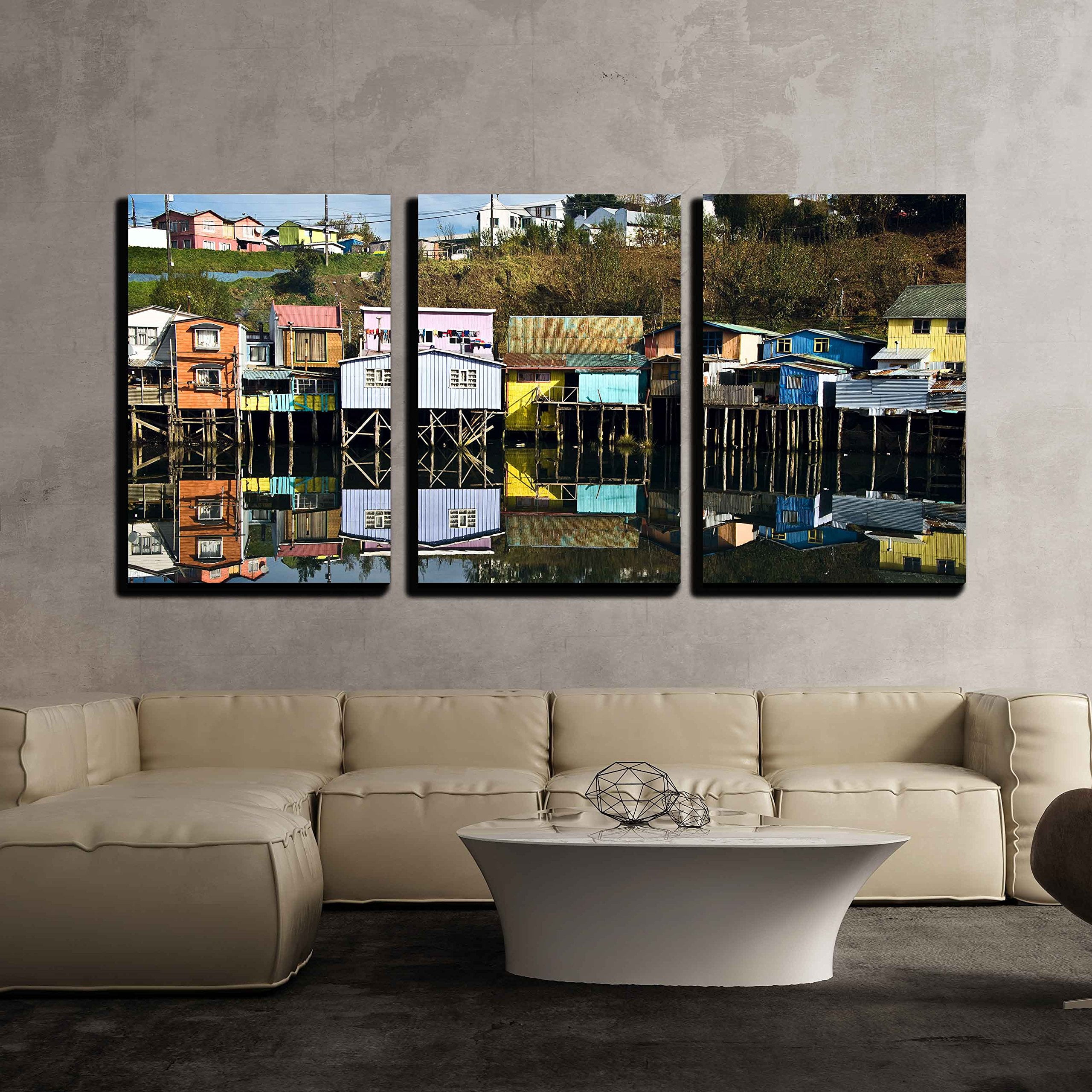 wall26 - 3 Piece Canvas Wall Art - Palafitos Houses are Distinctive ...