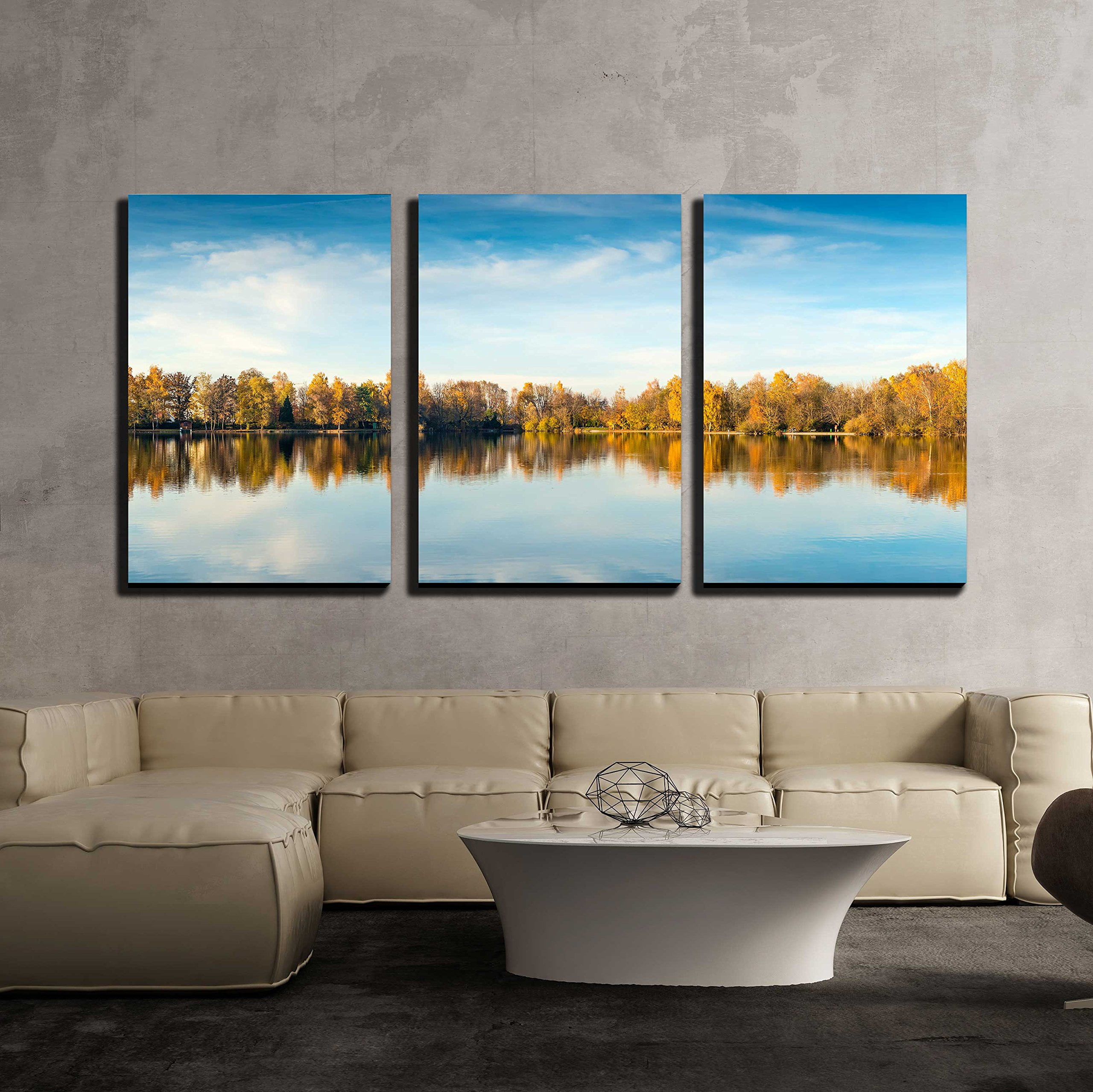 wall26 - 3 Piece Canvas Wall Art - Picture of a Lake and Trees with ...