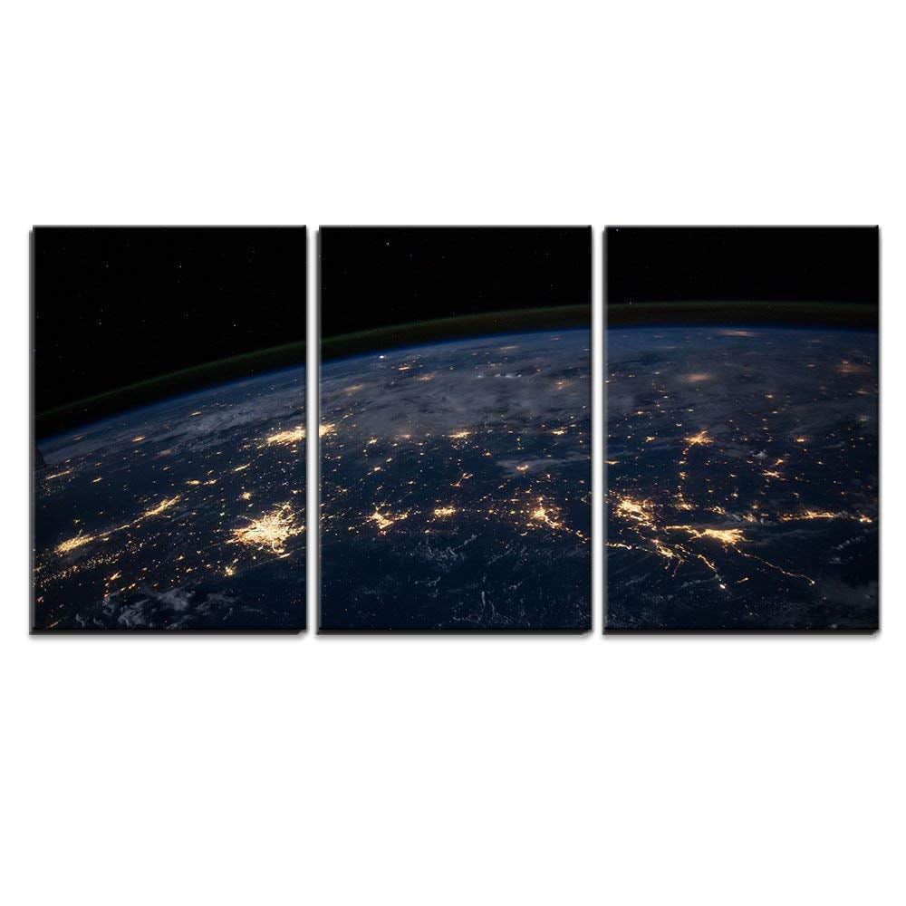 wall26 - 3 Piece Canvas Wall Art - Planet Earth from The Space at Night ...