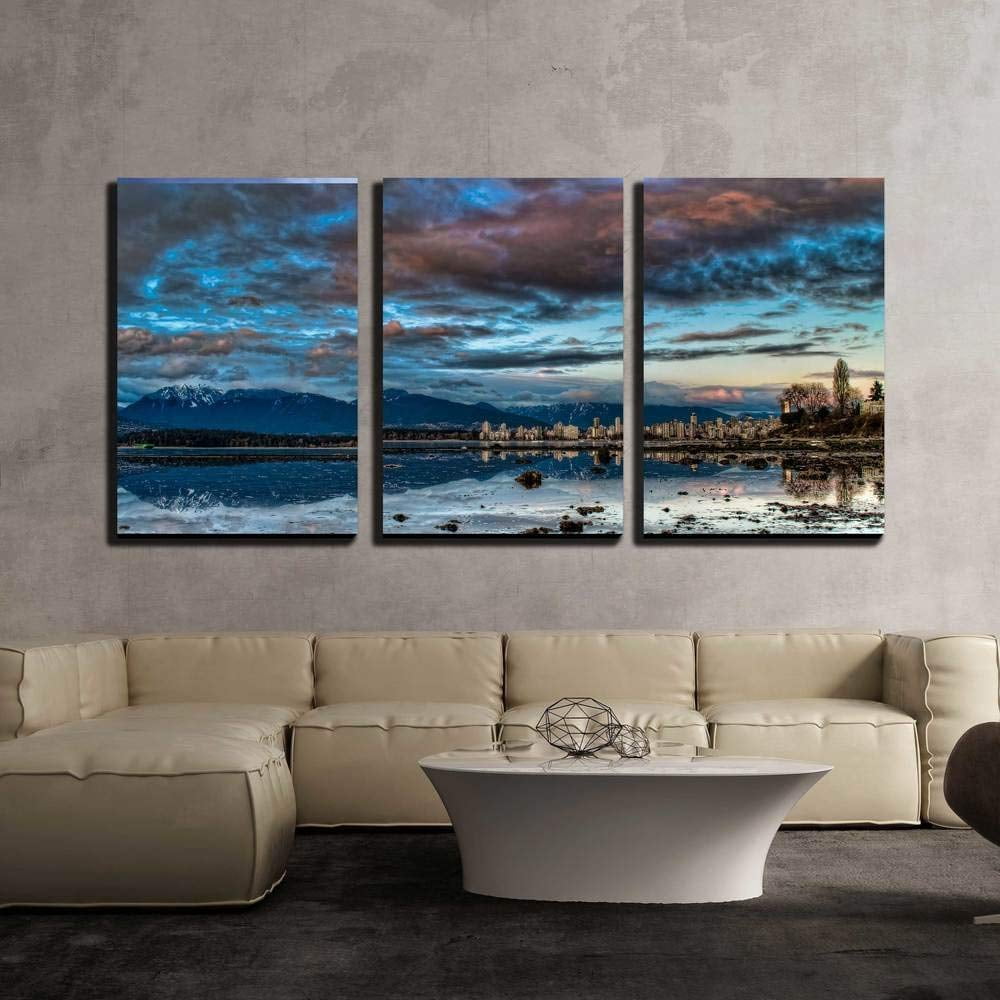 wall26 - 3 Piece Canvas Wall Art - Reflection of Vancouver Skyline and ...